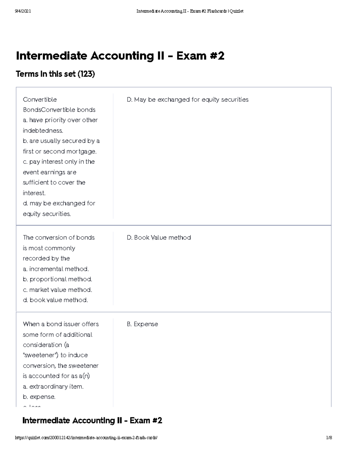 Intermediate Accounting II Flashcards Quizlet - Intermediate Accounting ...