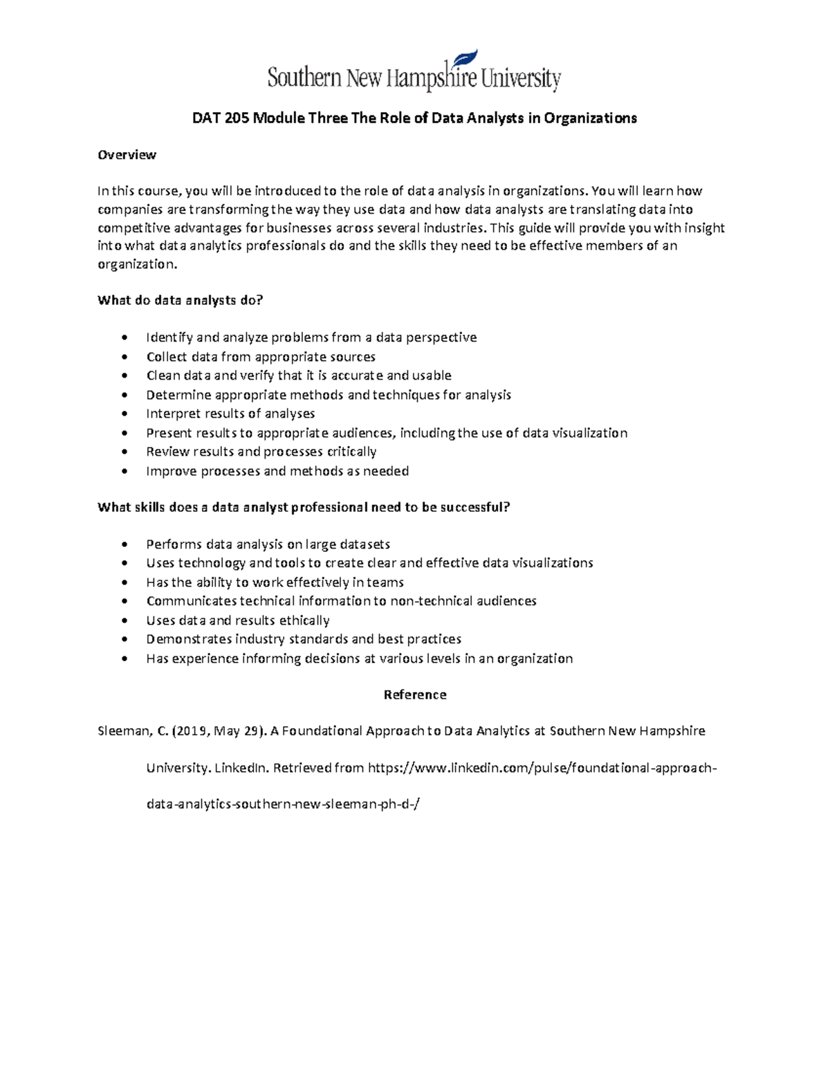 DAT 205 Module Three The Role of Data Analysts In Organizations - DAT ...