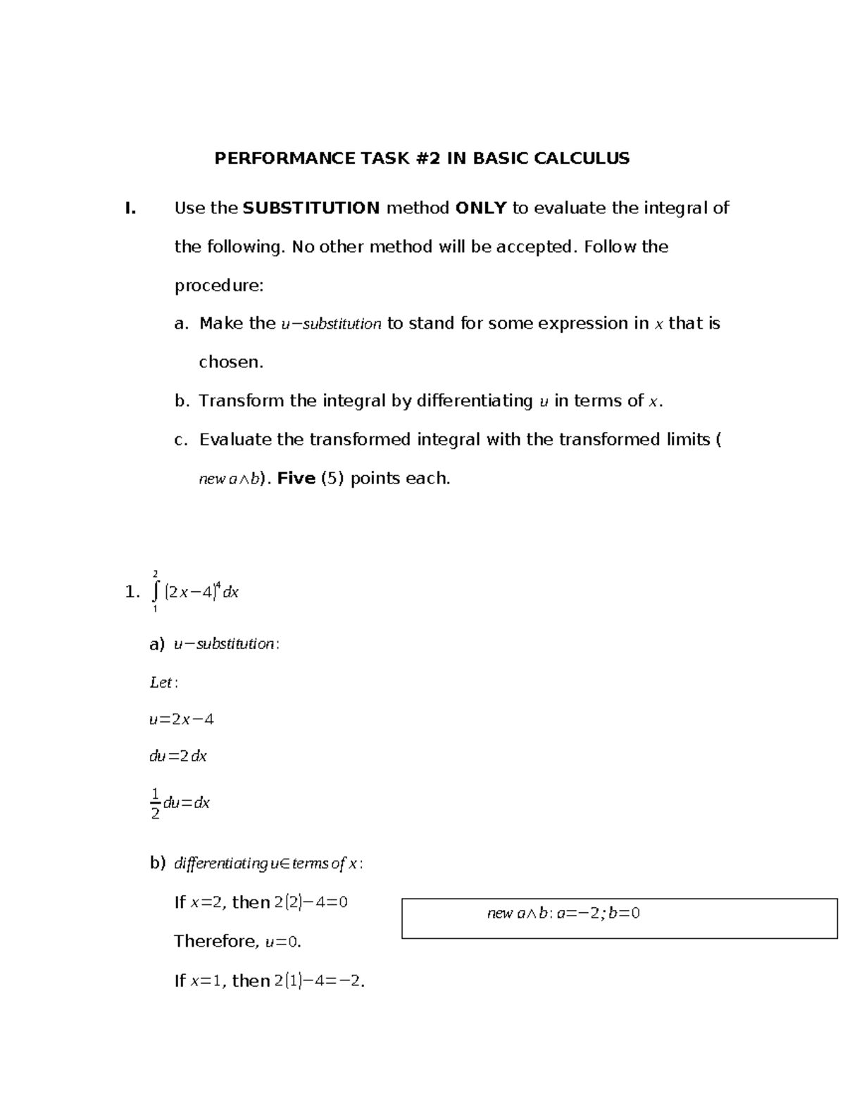 Basic Calculus 201534 - PERFORMANCE TASK #2 IN BASIC CALCULUS I. Use ...