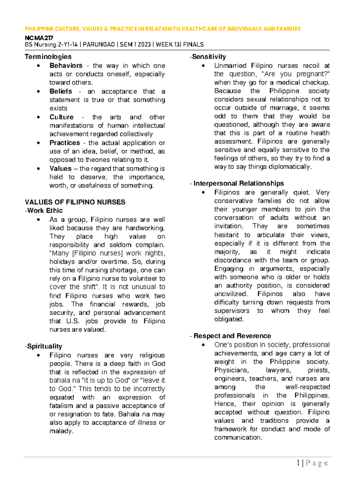 Chn week 15 lecture - NCMA 217 BS Nursing 2 - Y 1 - 14 | PARUNGAO | SEM 1 202 3 | WEEK 13 ...