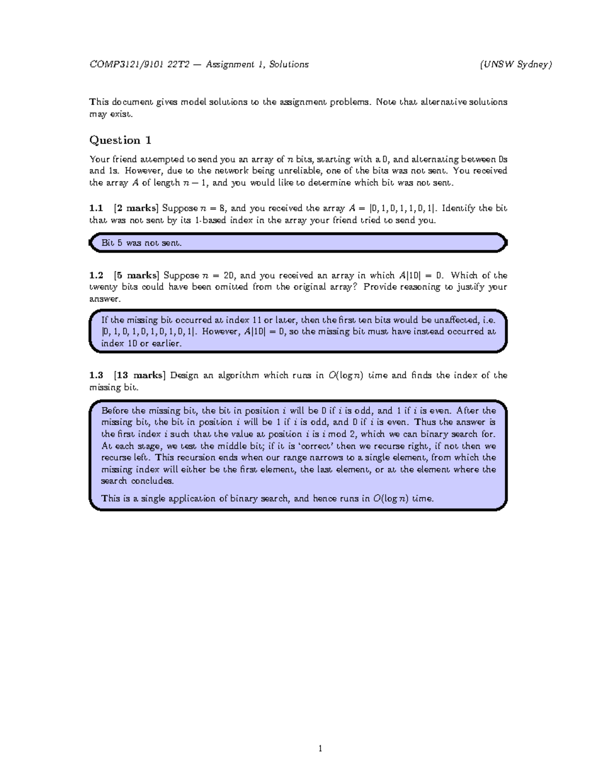 A1-solutions - Solutions to assignment 1 COMP3121 22T2 - This document ...