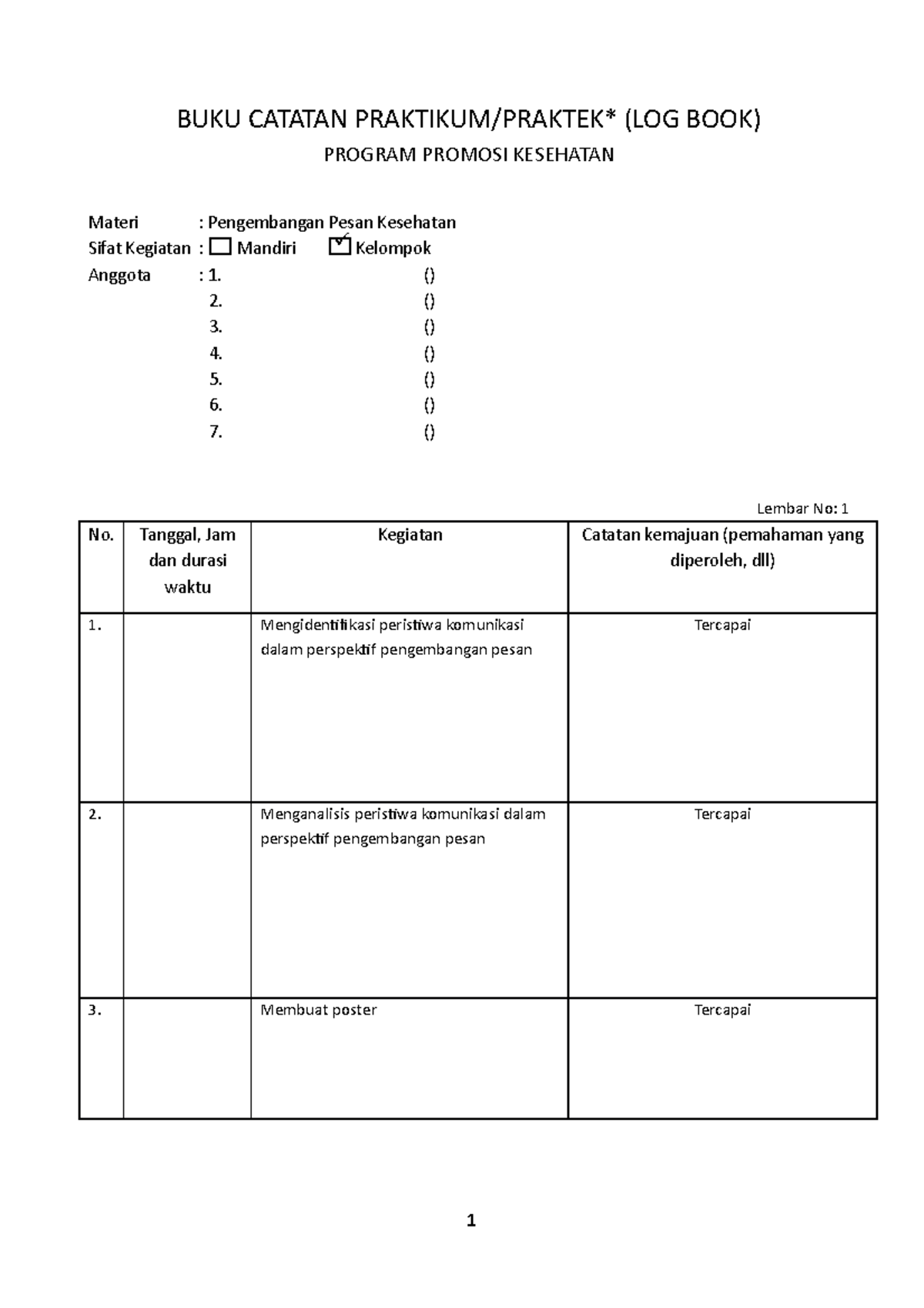 Logbook Praktikum Dasar- Dasar Komunikasi Kesehatan Kelompok - BUKU ...