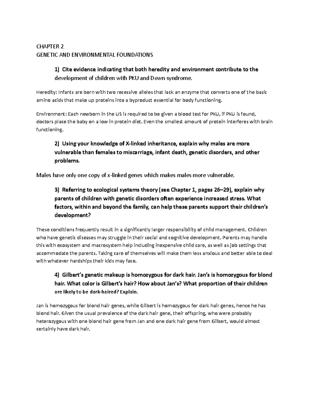 Chapter 2 Review Question - CHAPTER 2 GENETIC AND ENVIRONMENTAL ...