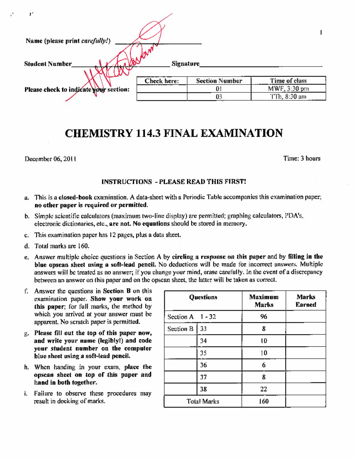 Exam December 2011 Questions And Answers Chem 114 3 Warning Decodescan Unexpected Mcu