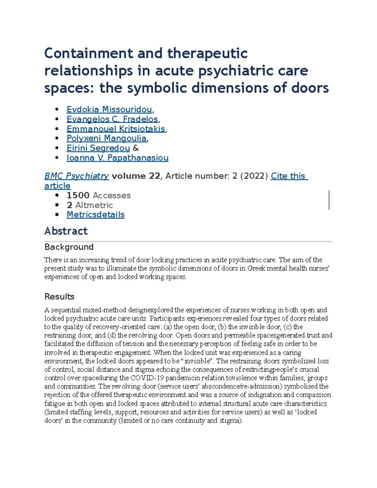 A Containment and therapeutic relationships in acute psychiatric care ...