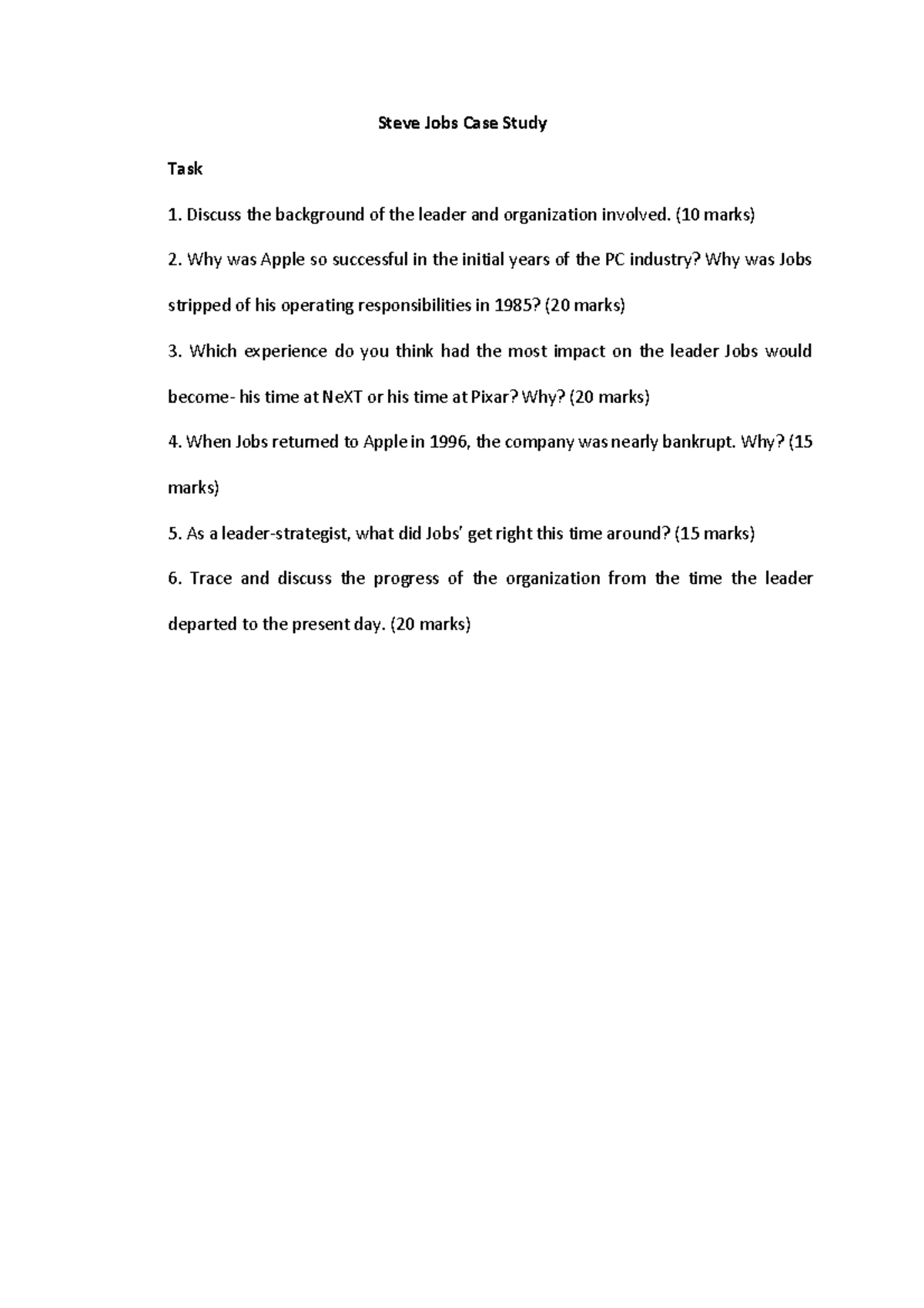 Steve Jobs Discussion Questions - Steve Jobs Case Study Task Discuss ...