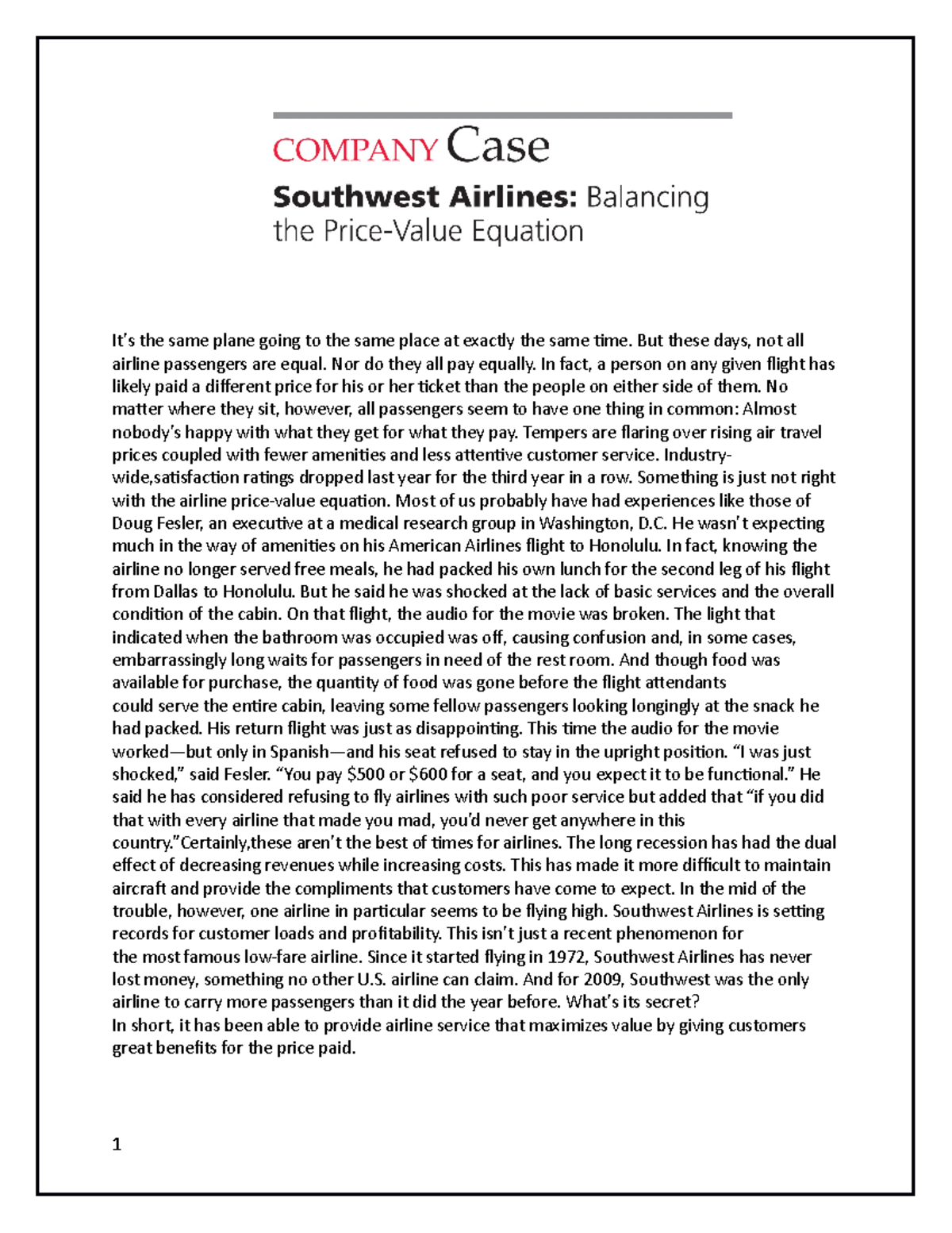 Southwest Airlines - Case Study - It’s the same plane going to the same ...