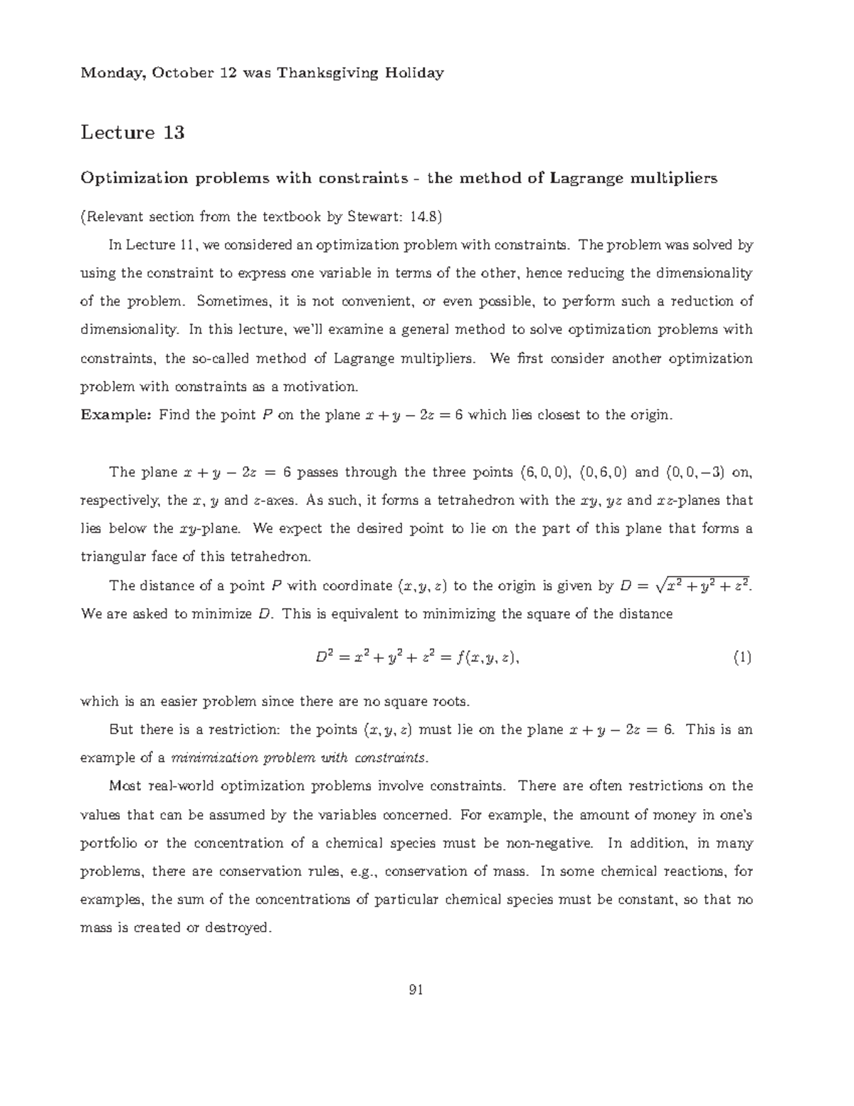 Lagrangian Multiplier - Monday, October 12 was Thanksgiving Holiday ...