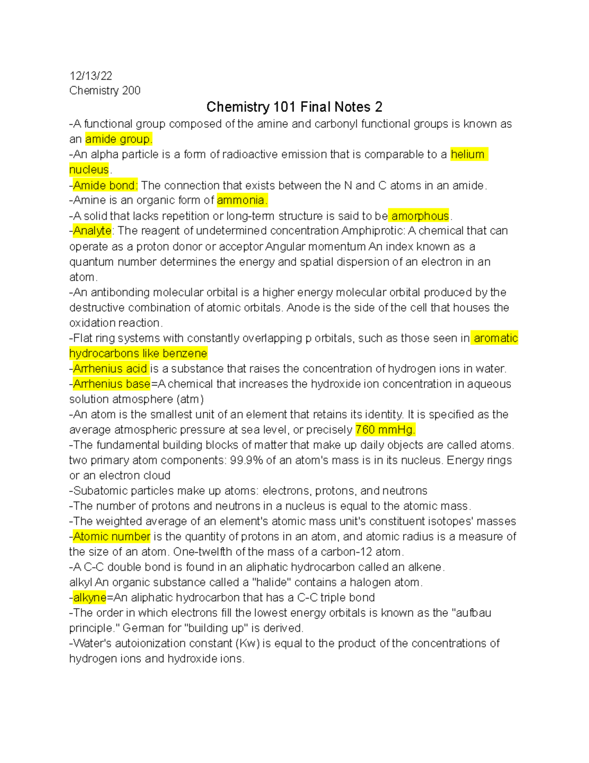 Chemistry 101 Final Notes 2 - 12/13/ Chemistry 200 Chemistry 101 Final ...