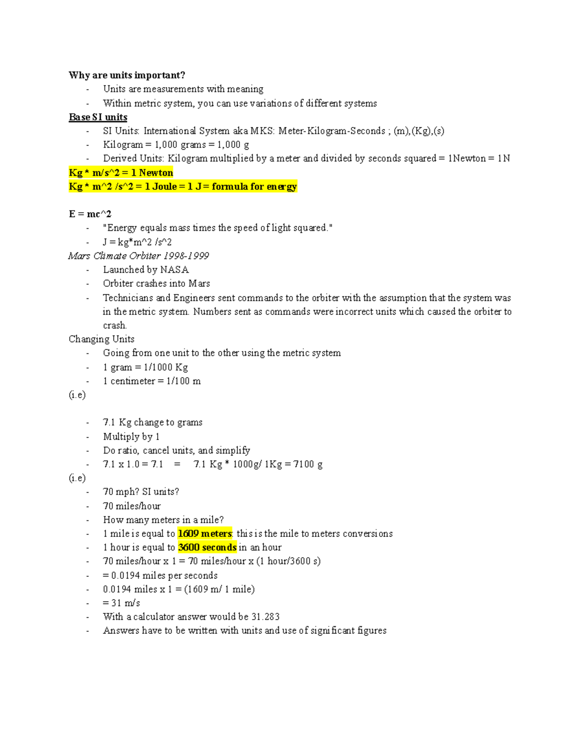 Phys 401 Introduction To Physics Units Why Are Units Important 