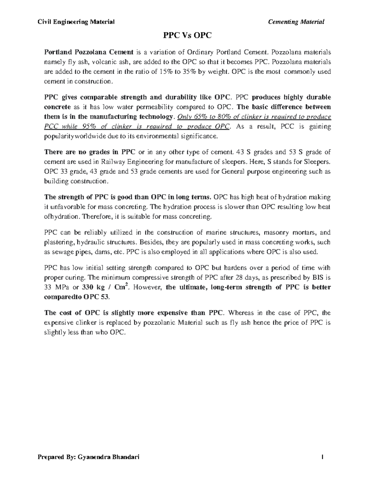 4. PPC Vs OPC - PPC VS OPC - Civil Engineering Material Cementing ...