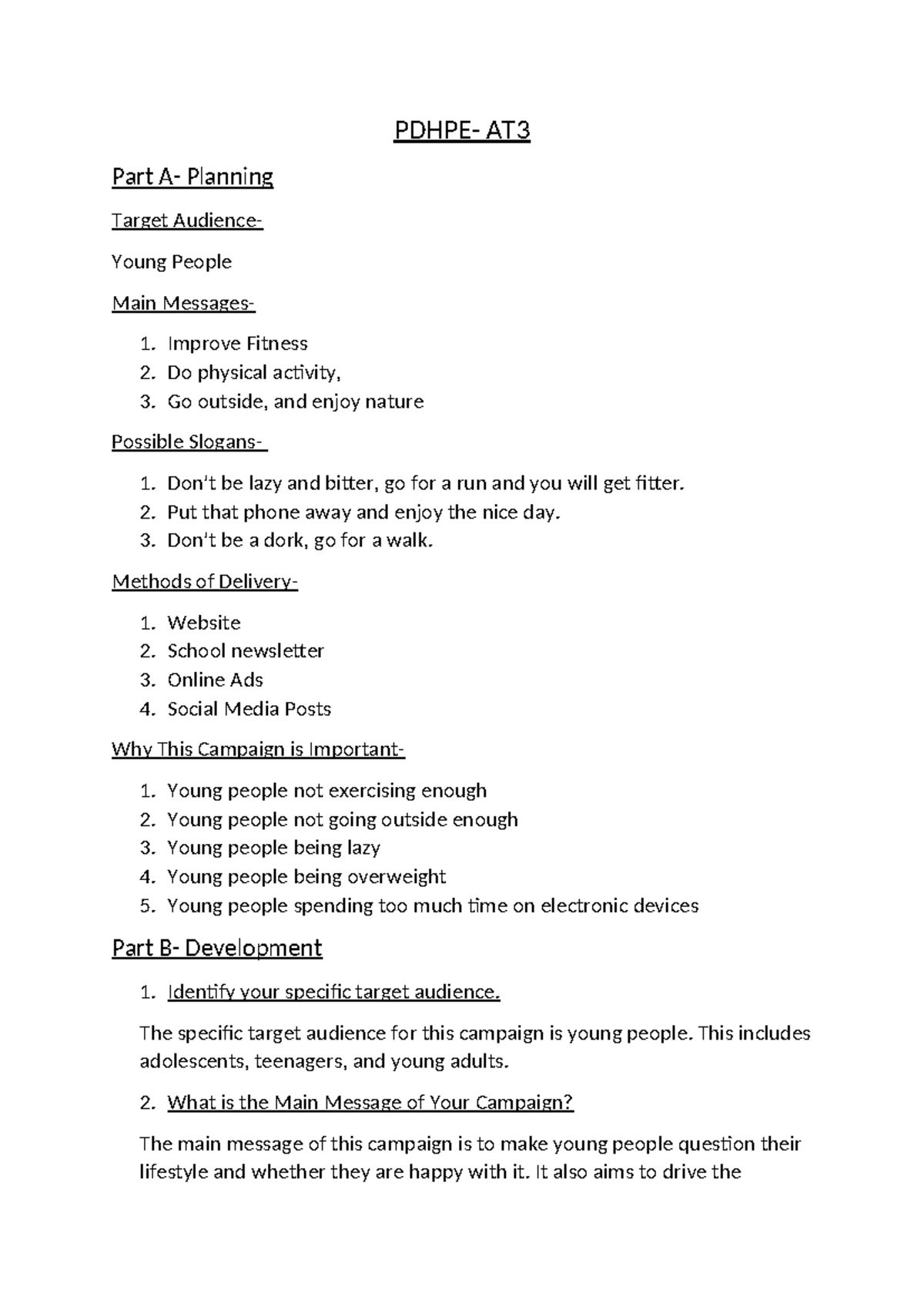 Pdhpe AT3 Tyler Peel - PDHPE- AT Part A- Planning Target Audience ...