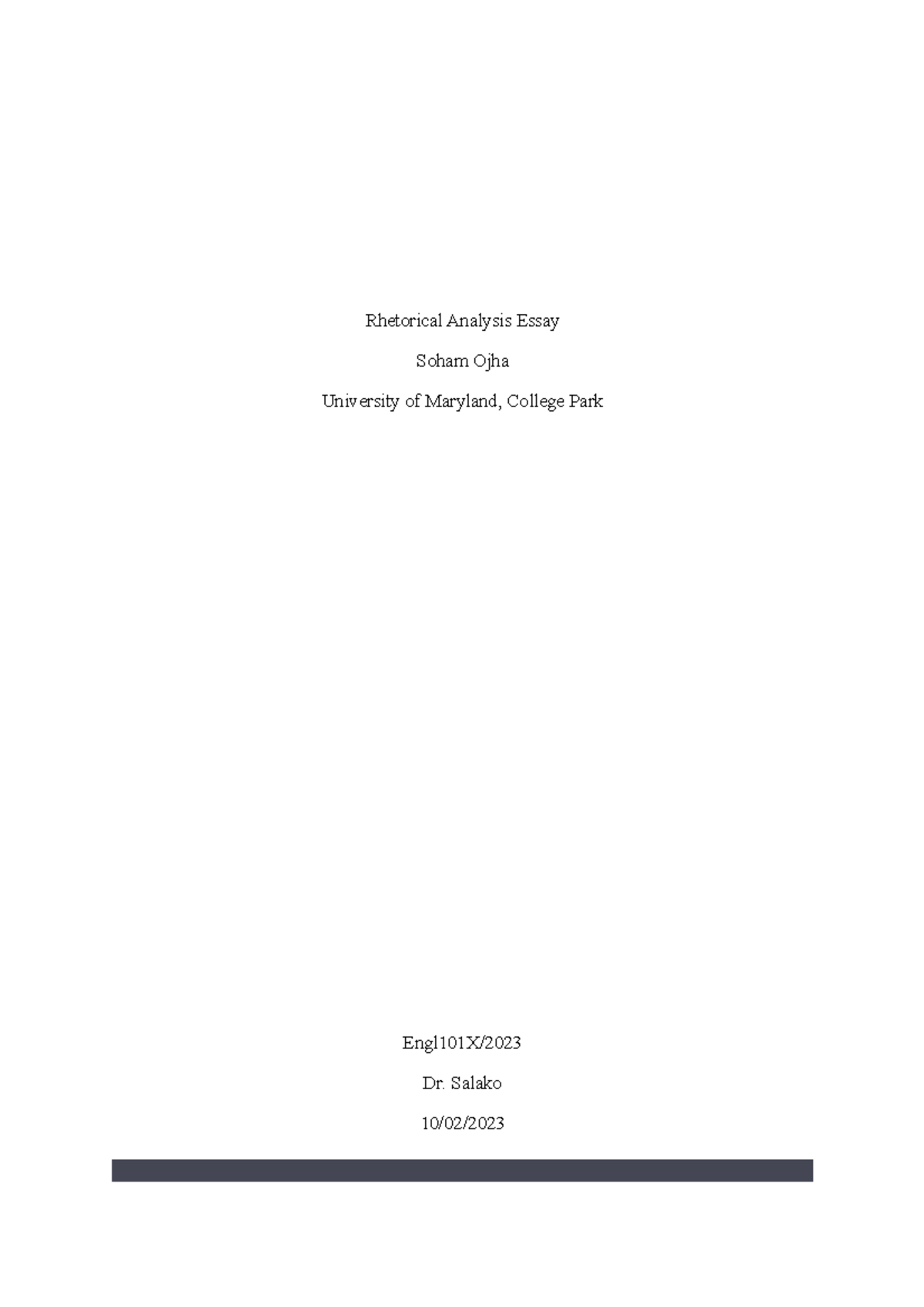 Rhetorical Analysis Essay Final Draft - Rhetorical Analysis Essay Soham ...