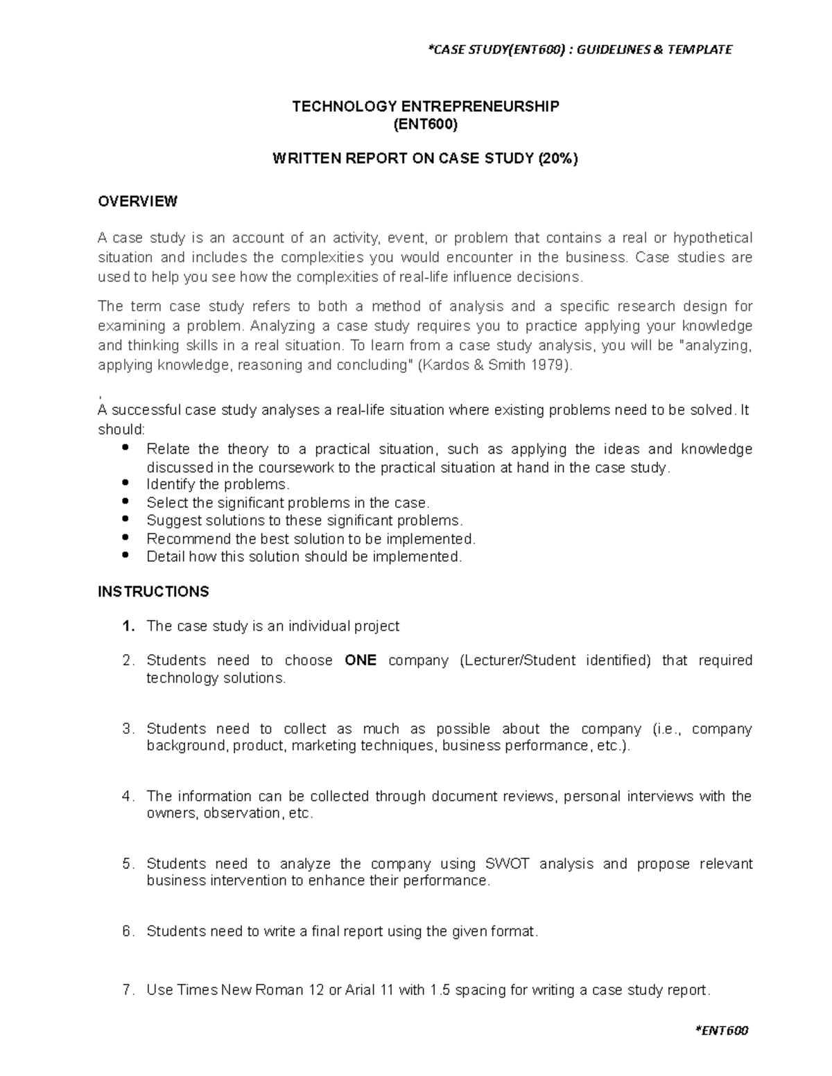ENT600 CASE Study Guidelines Template 131020 - civil engineering - UiTM ...