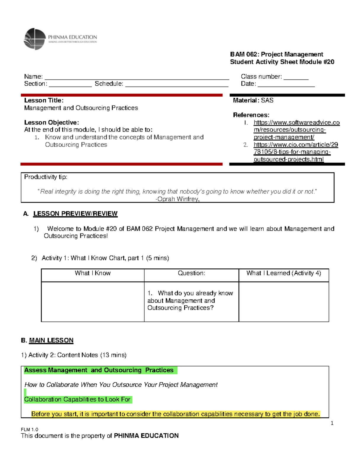 SAS#20-BAM 062 (Edited) - Student Activity Sheet Module # Name: - Studocu