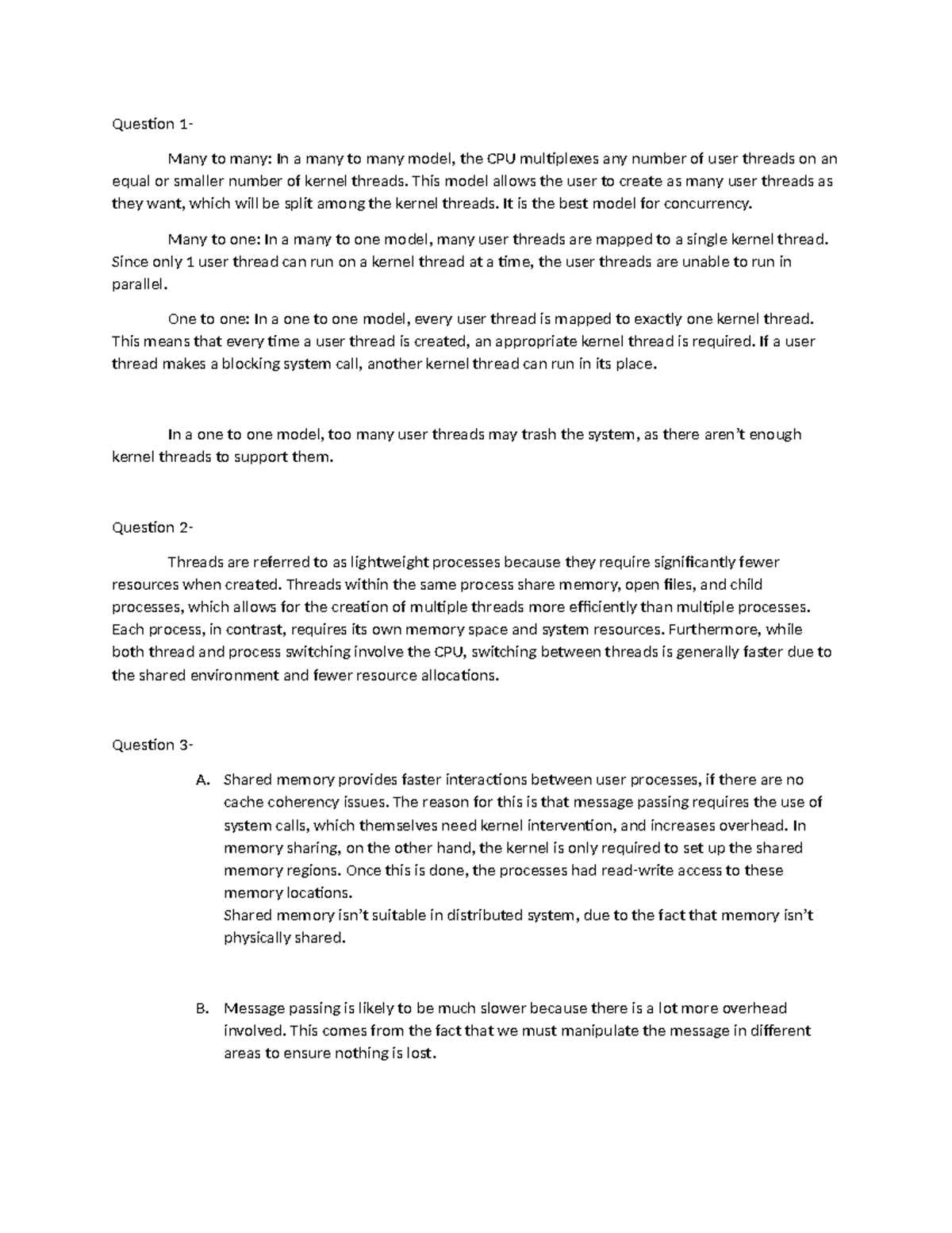 Solutions Theory Assignment 2 - Question 1- Many to many: In a many to many model, the CPU - Studocu