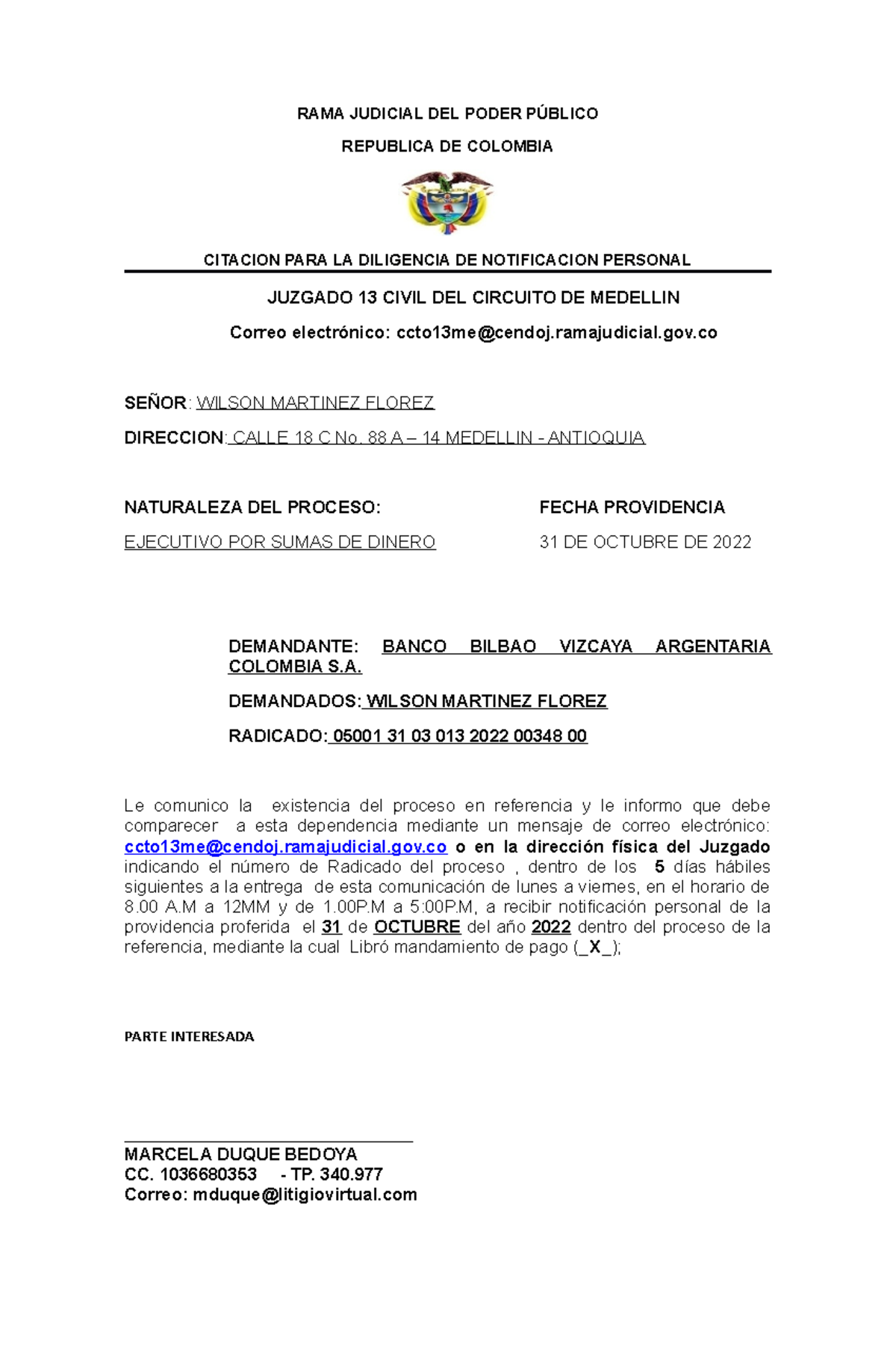 Formatos+ Notificacion - RAMA JUDICIAL DEL PODER PÚBLICO REPUBLICA DE ...