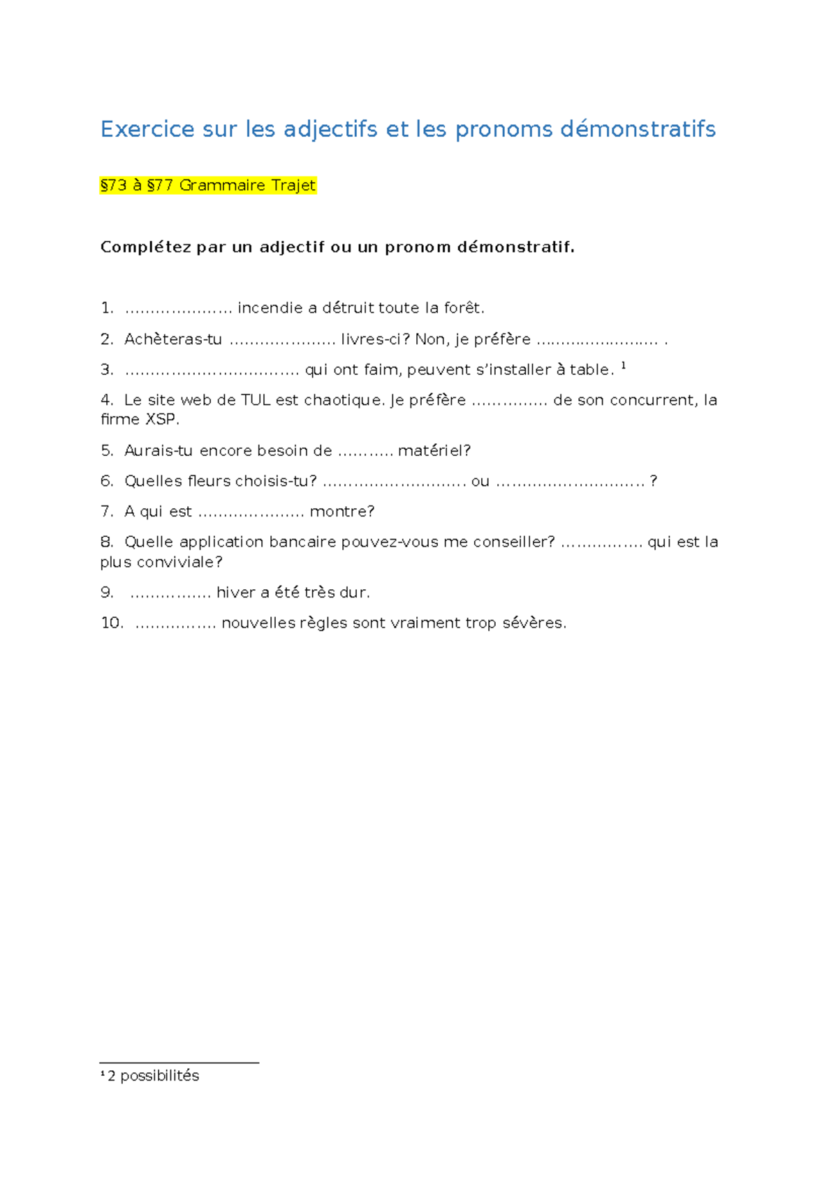 03 Ex adjectifs et pronoms demonstratifs - Exercice sur les adjectifs ...