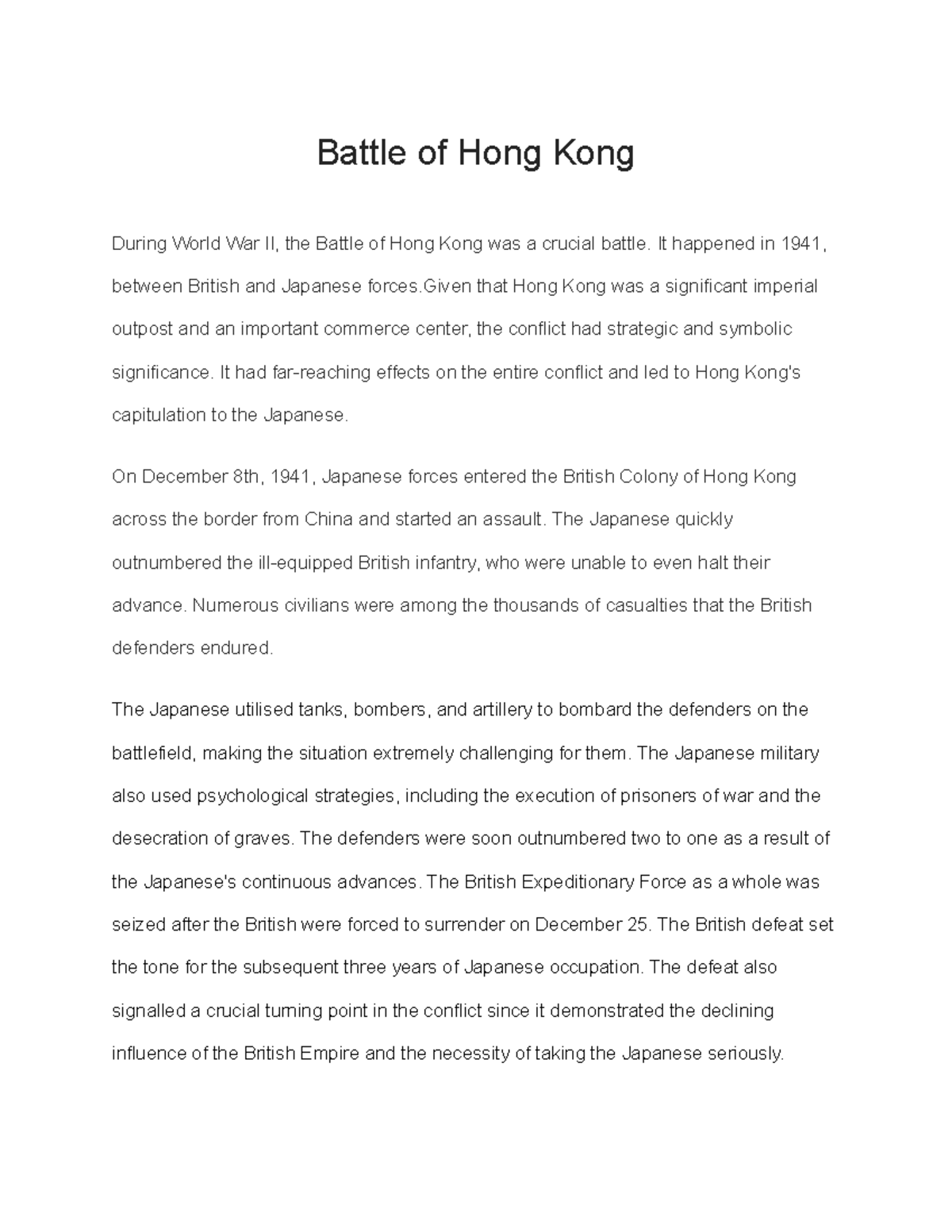 Battle of Hong Kong - Free - Battle of Hong Kong During World War II ...