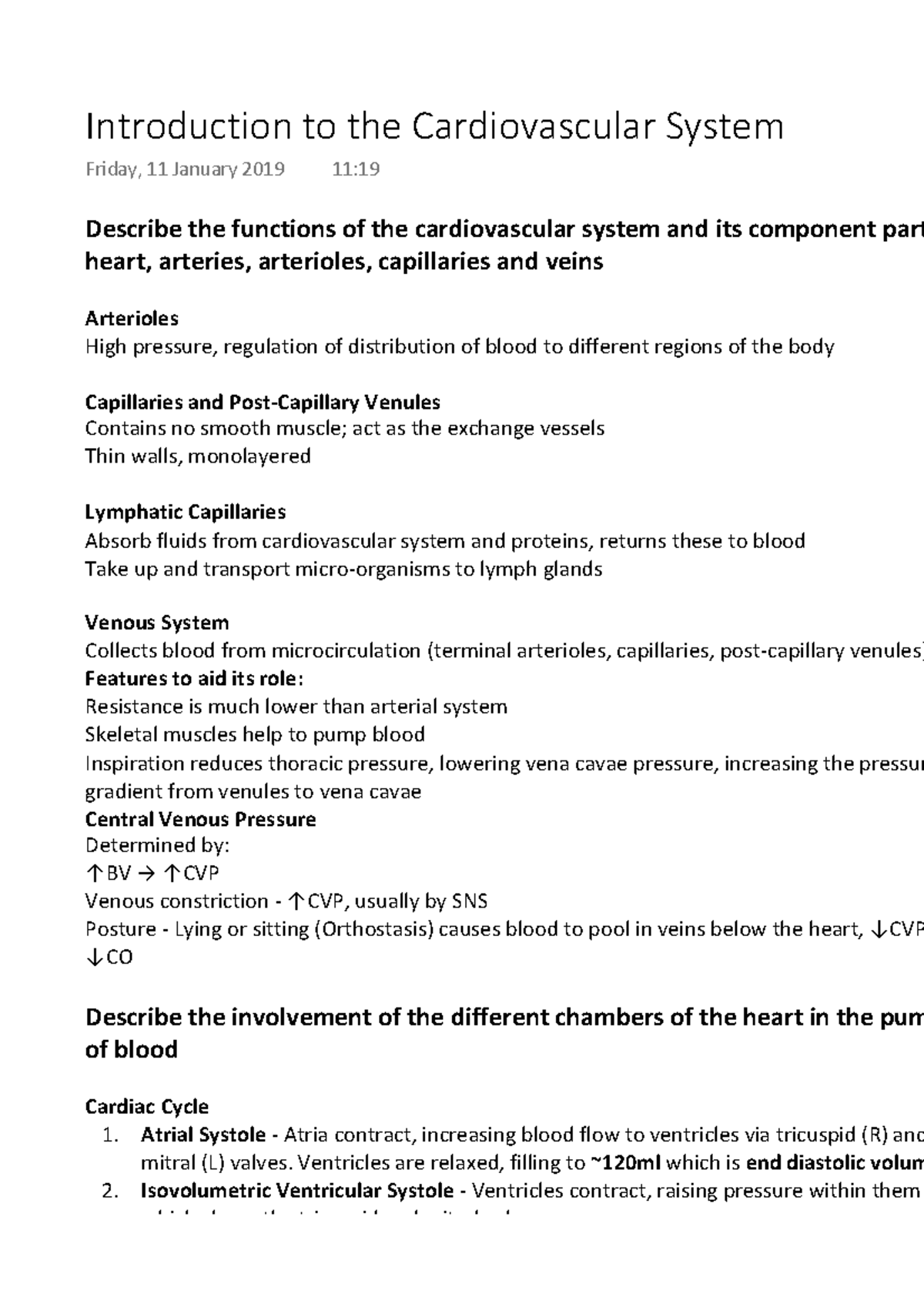 Introduction to the Cardiovascular System - Describe the functions of ...