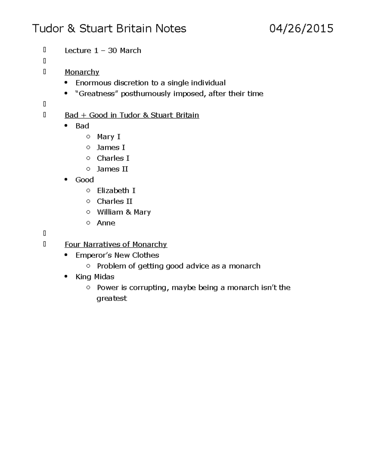 Lecture notes, lecture All - History of Tudor and Stuart Britain ...