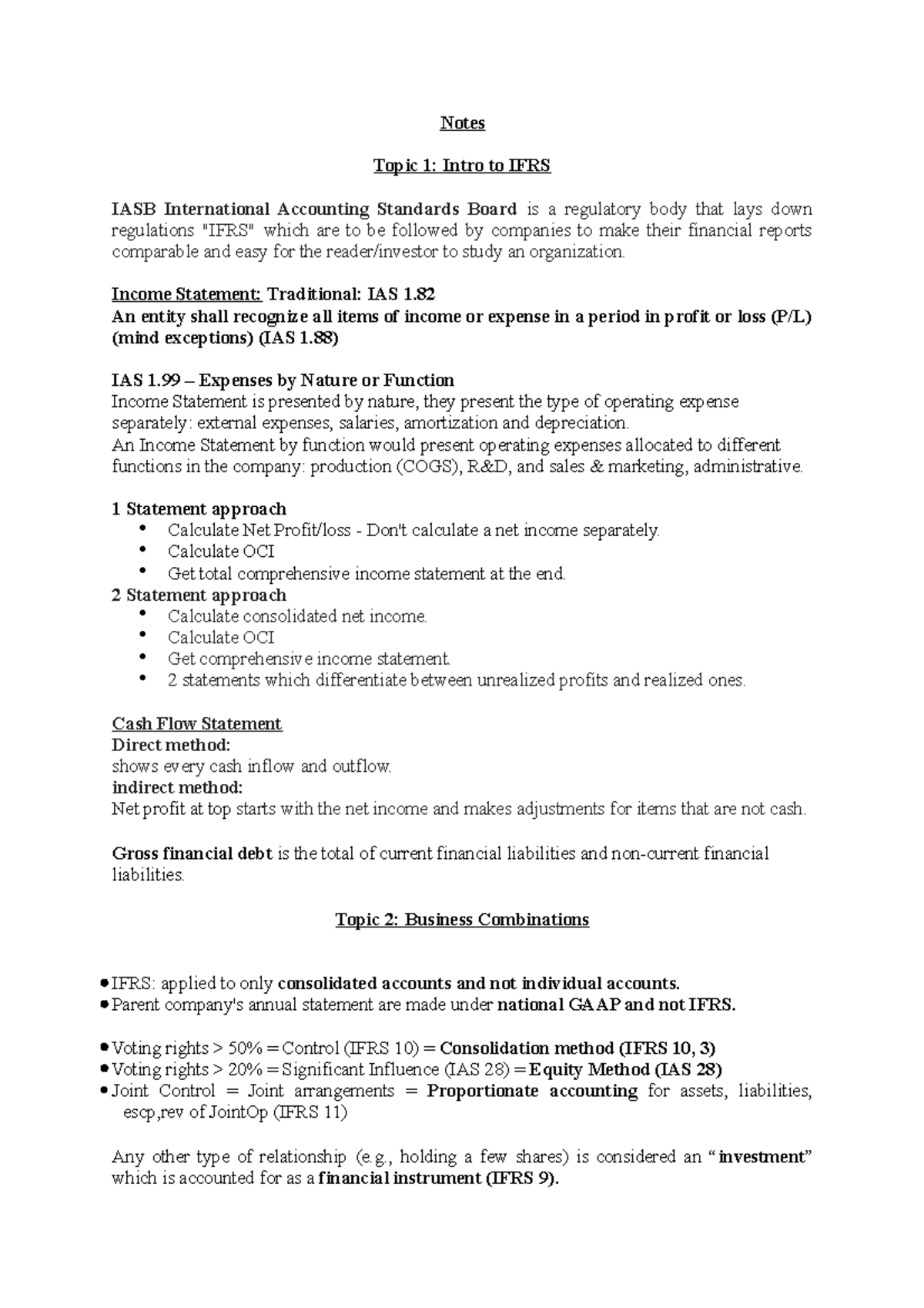 Notes Ifrs Notes Topic 1 Intro To Ifrs Iasb International Accounting