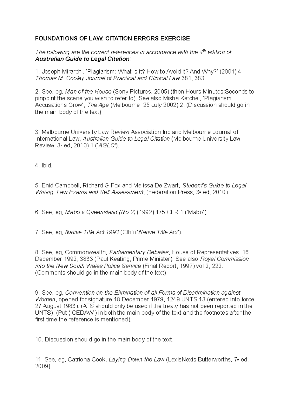 Correct references - Citation Errors Exercise - FOUNDATIONS OF LAW ...