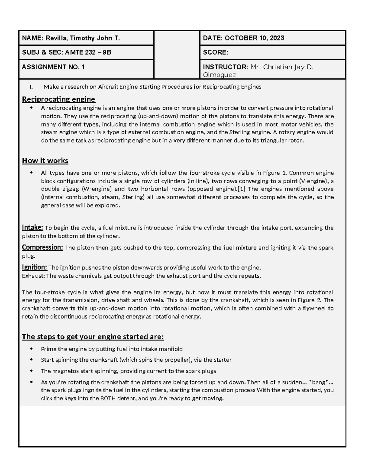 AMTE 232 - 9B - Ndnd - NAME: Revilla, Timothy John T. DATE: OCTOBER 10 ...
