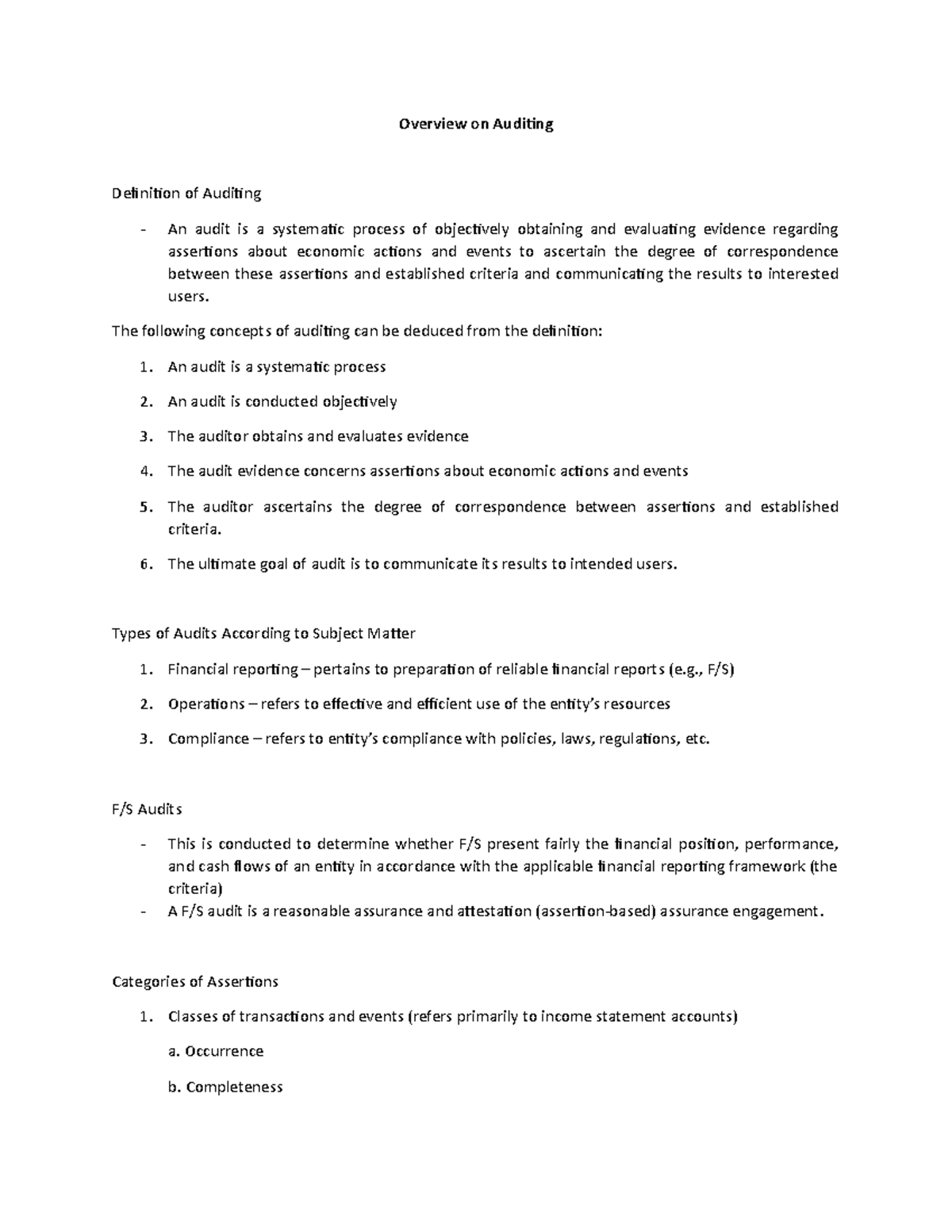 Overview On Auditing Overview On Auditing Definition Of Auditing An Audit Is A Systematic