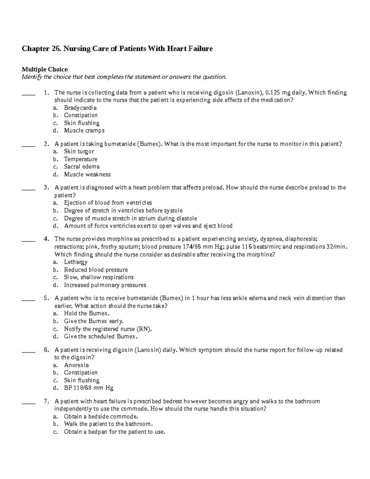 Ch26 - practice tests - Chapter 26. Nursing Care of Patients With Heart ...