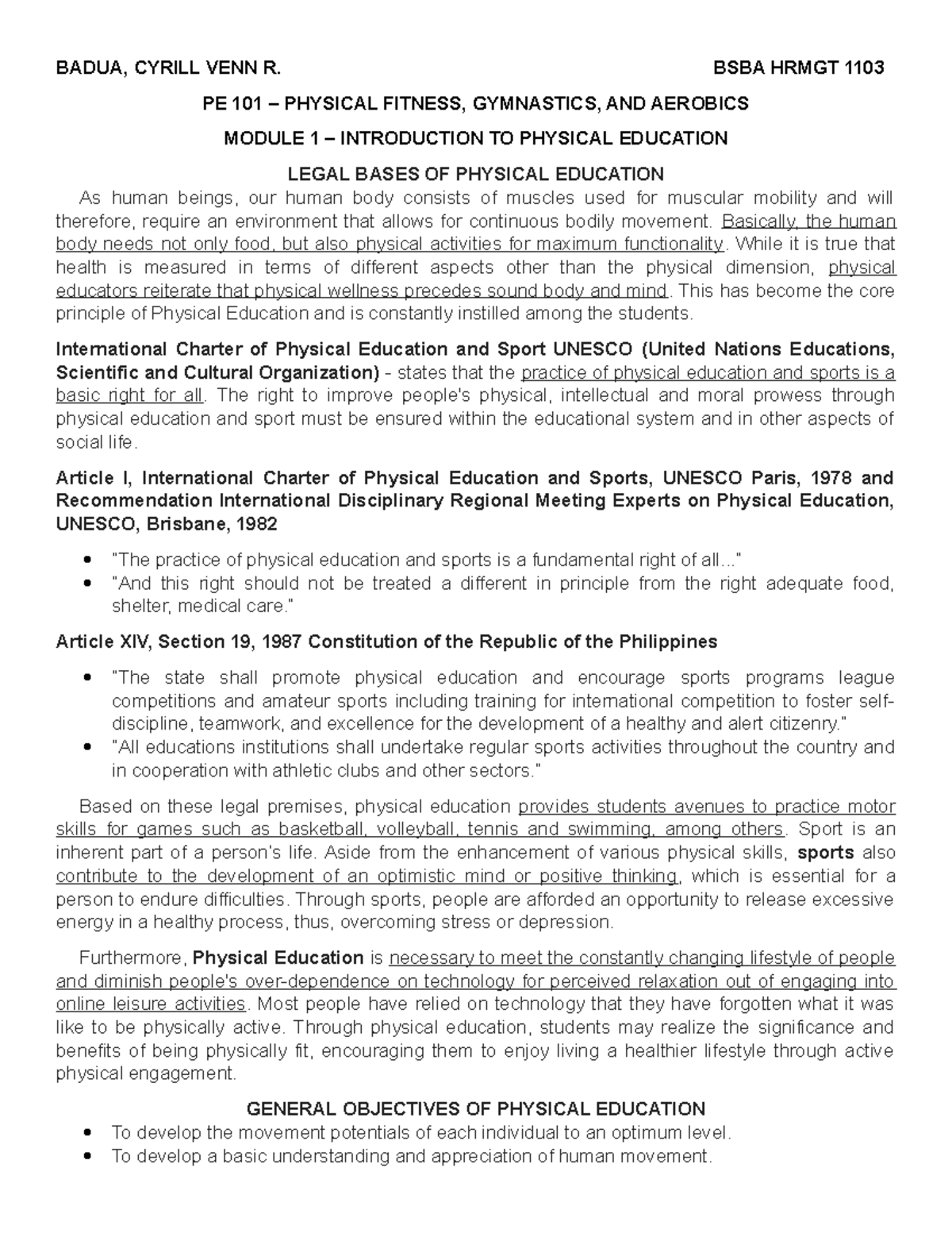 Module 1-3 Handouts PE - Physical Education - BatStateU - Studocu