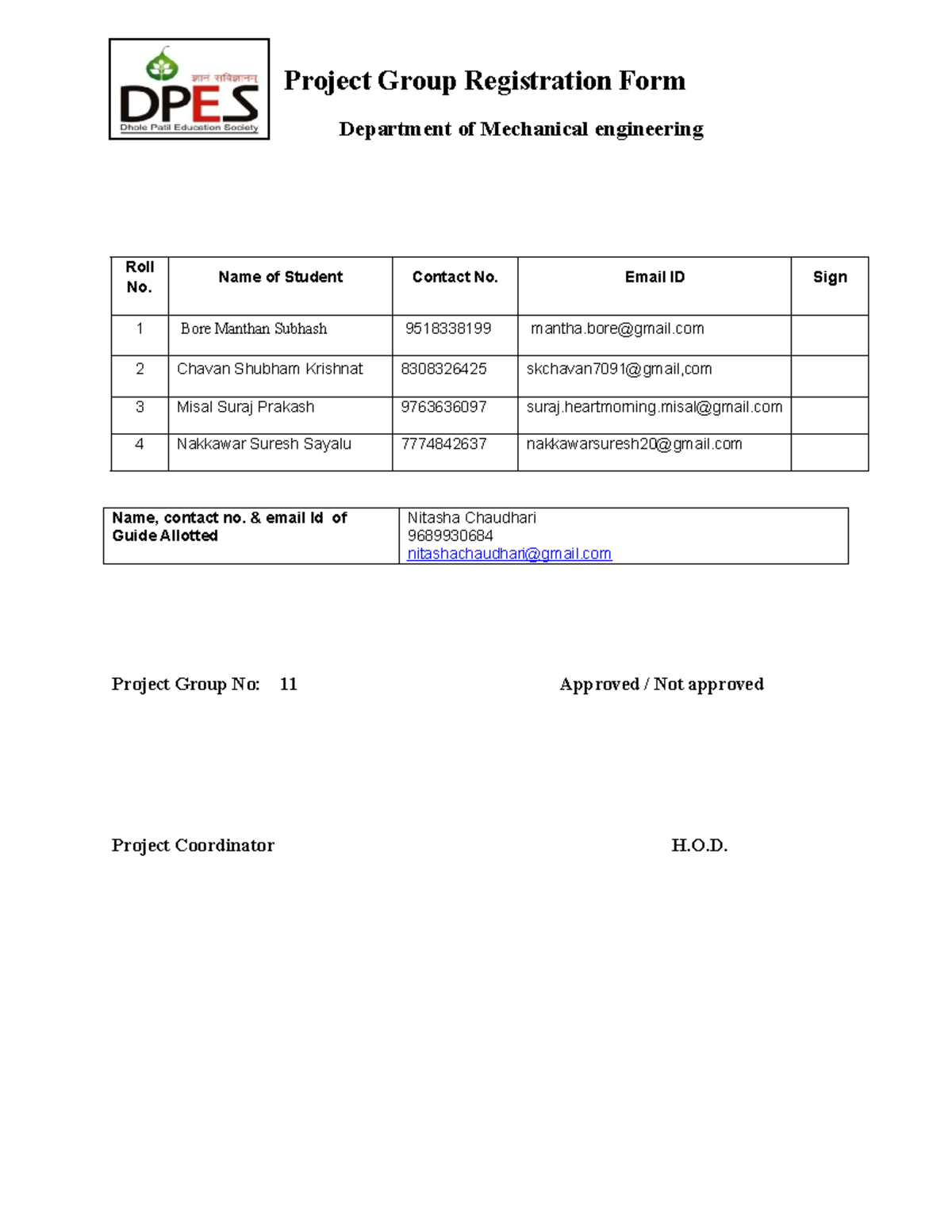 Project registration form (4) sample copy - Project Group Registration ...