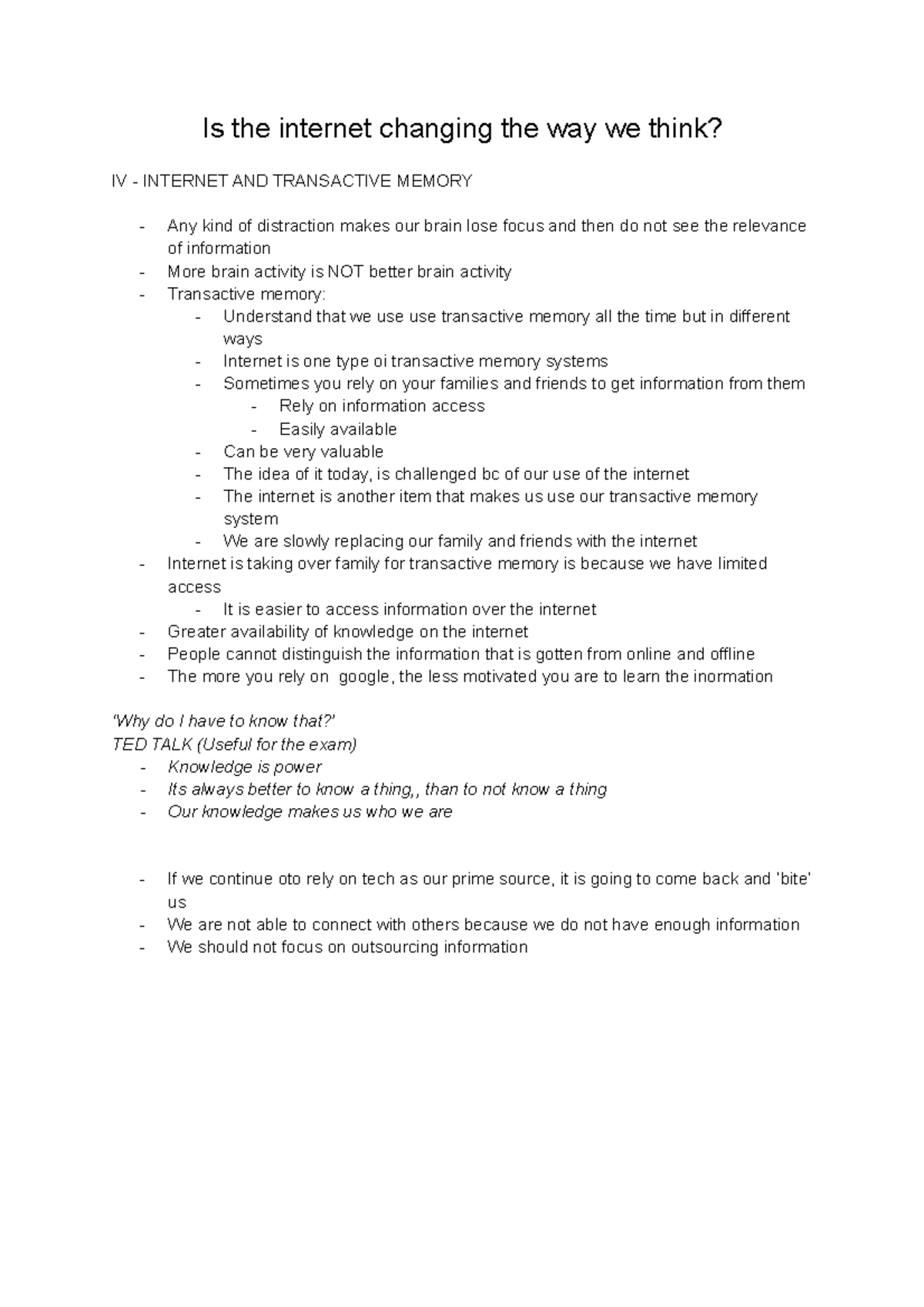 Is the internet changing the way we think - Studocu