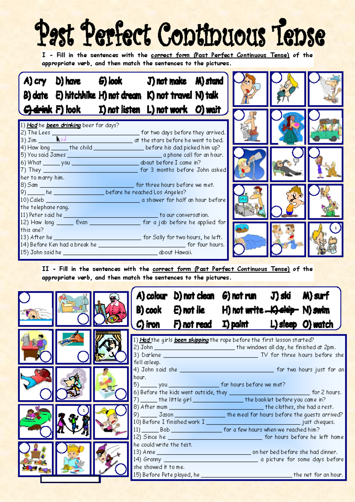 Past Perfect Continuous Exercise - I - Fill in the sentences with the ...