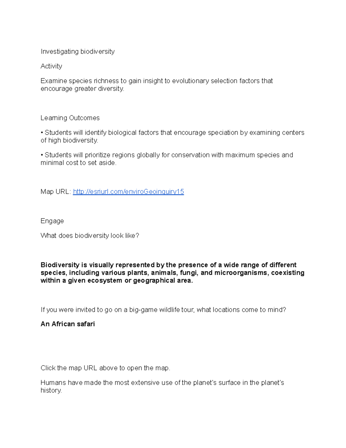 Biodiversity Lab - Investigating biodiversity Activity Examine species ...