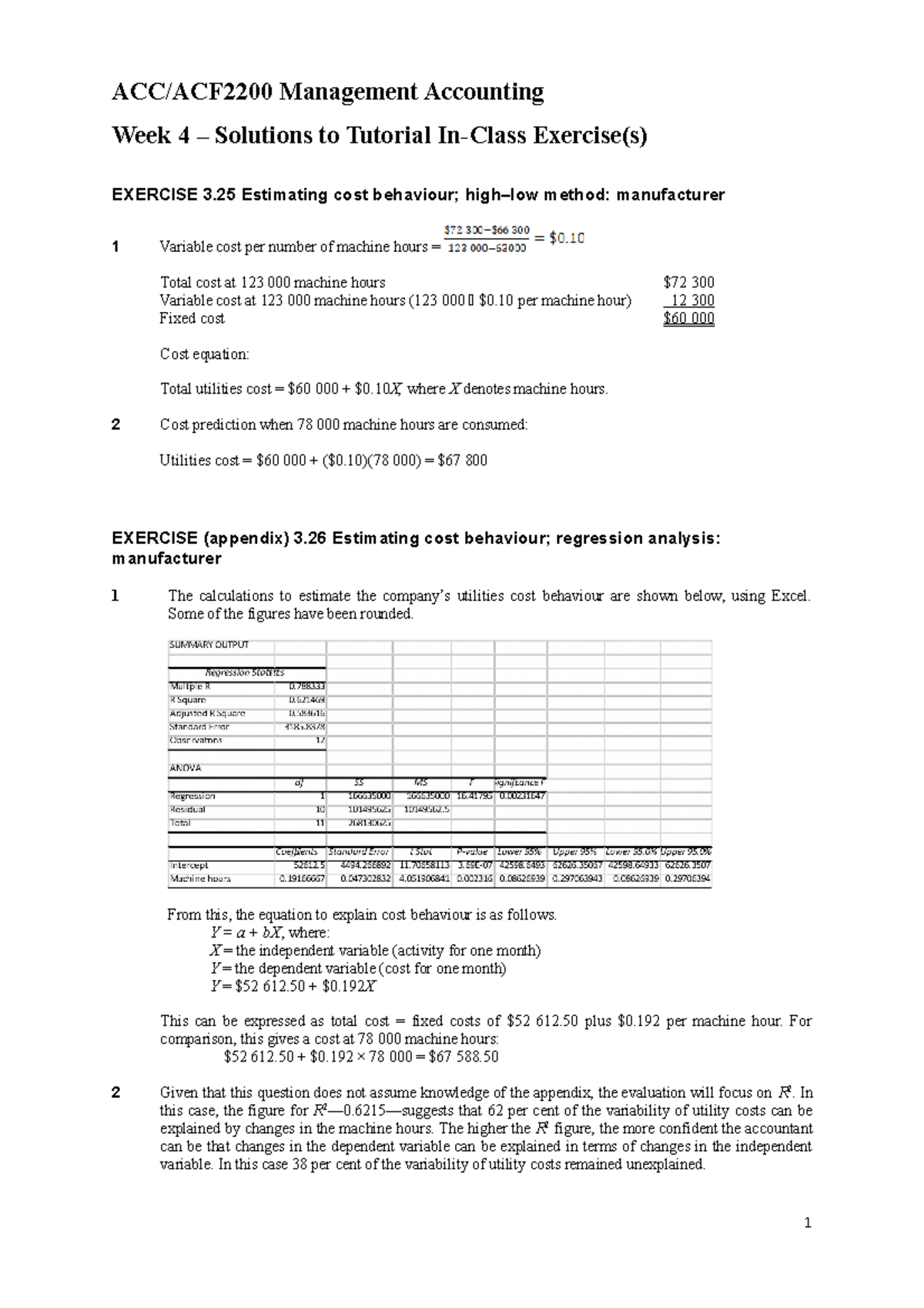 Tutorial Solutions Week 4 - ACC/ACF2200 Management Accounting Week 4 ... Tutorial Solutions Week 4 - ACC/ACF2200 Management Accounting Week 4 ...