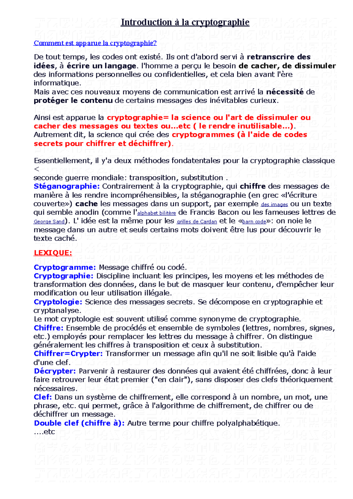Network administrator - Introduction à la cryptographie Comment est apparue la cryptographie? De ...