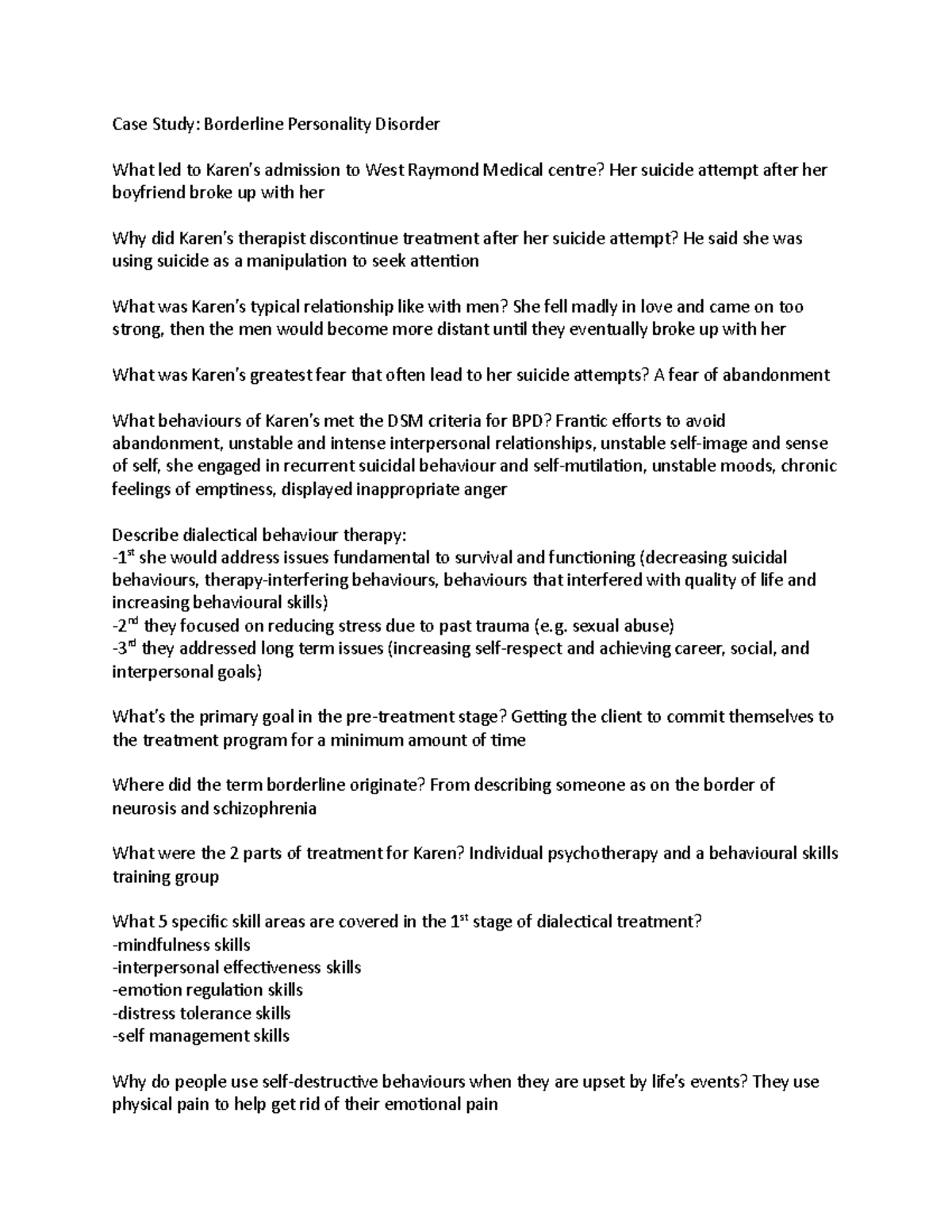 Case Study- BPD - Case Study: Borderline Personality Disorder What led ...