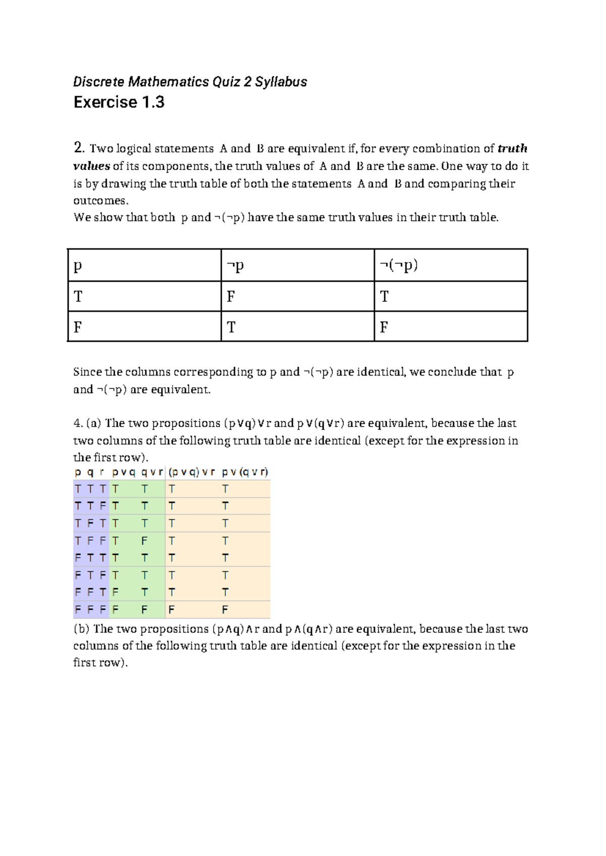 Discrete Solution - Discrete Mathematics Quiz 2 Syllabus Exercise 1. 2 ...