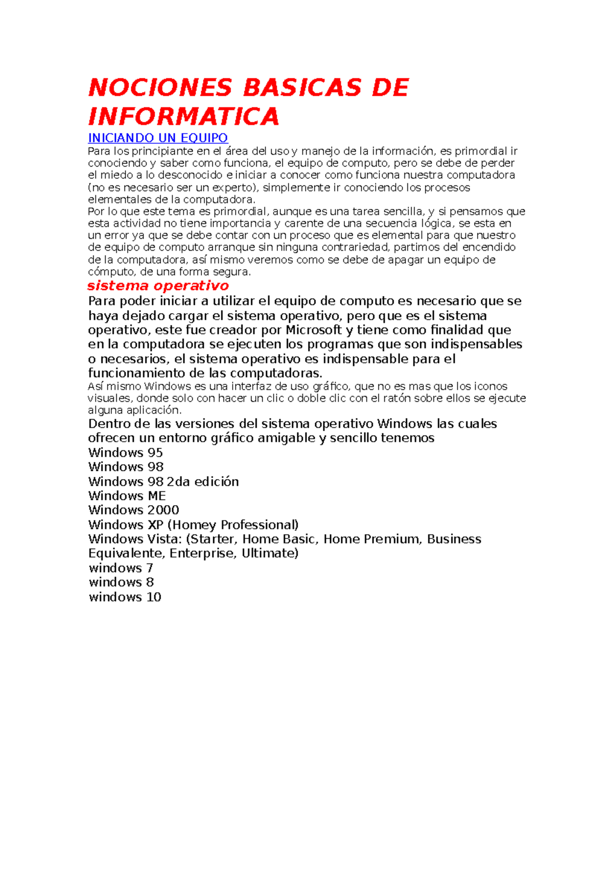 Nociones Basicas DE Informatica - NOCIONES BASICAS DE INFORMATICA ...