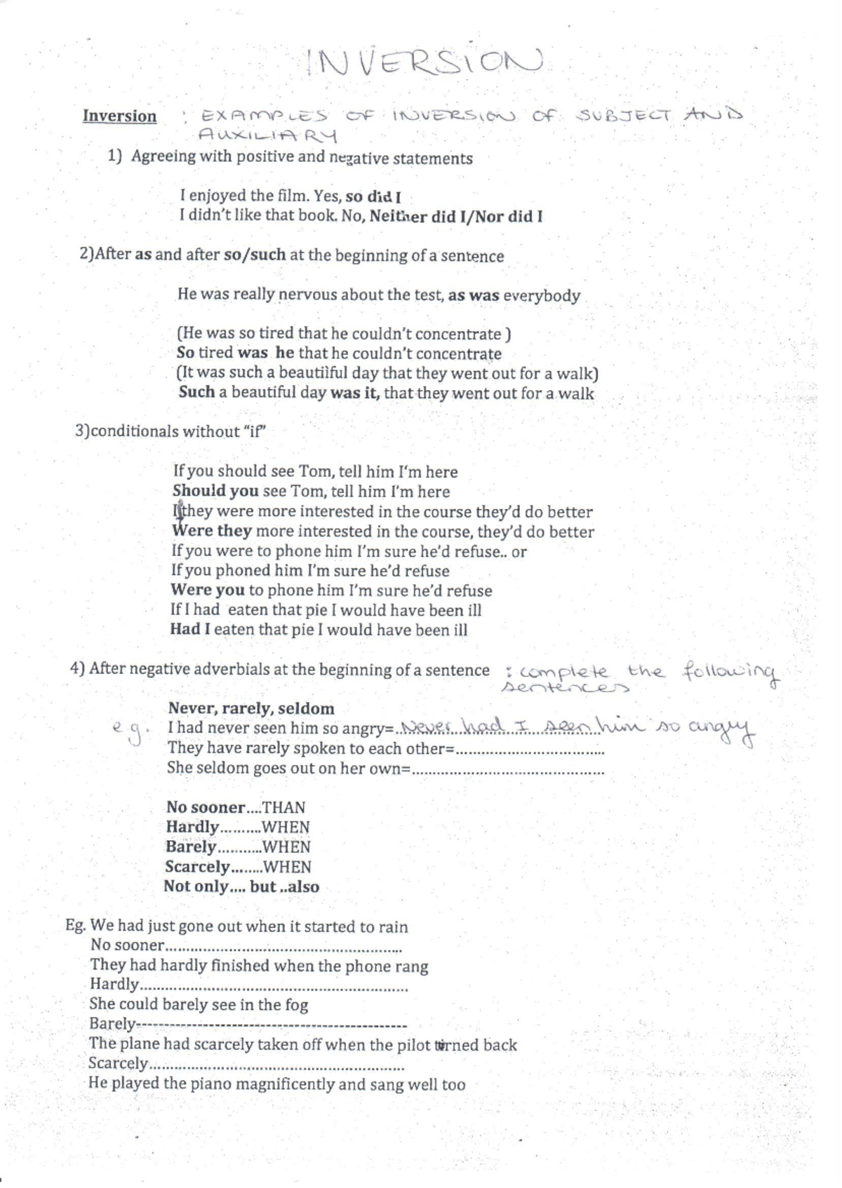 Inversion - EXERCISE - University English - Studocu