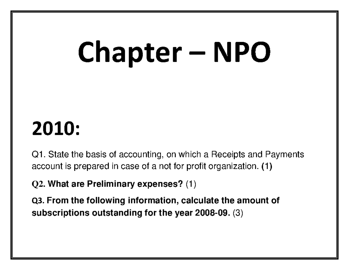 NPO-converted - accountancy - Chapter – NPO 2010: Q1. State the basis ...
