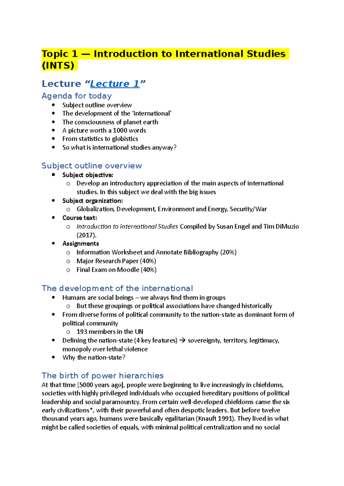 INTS100 Lectures - the lecture notes - Topic 1 — Introduction to ...