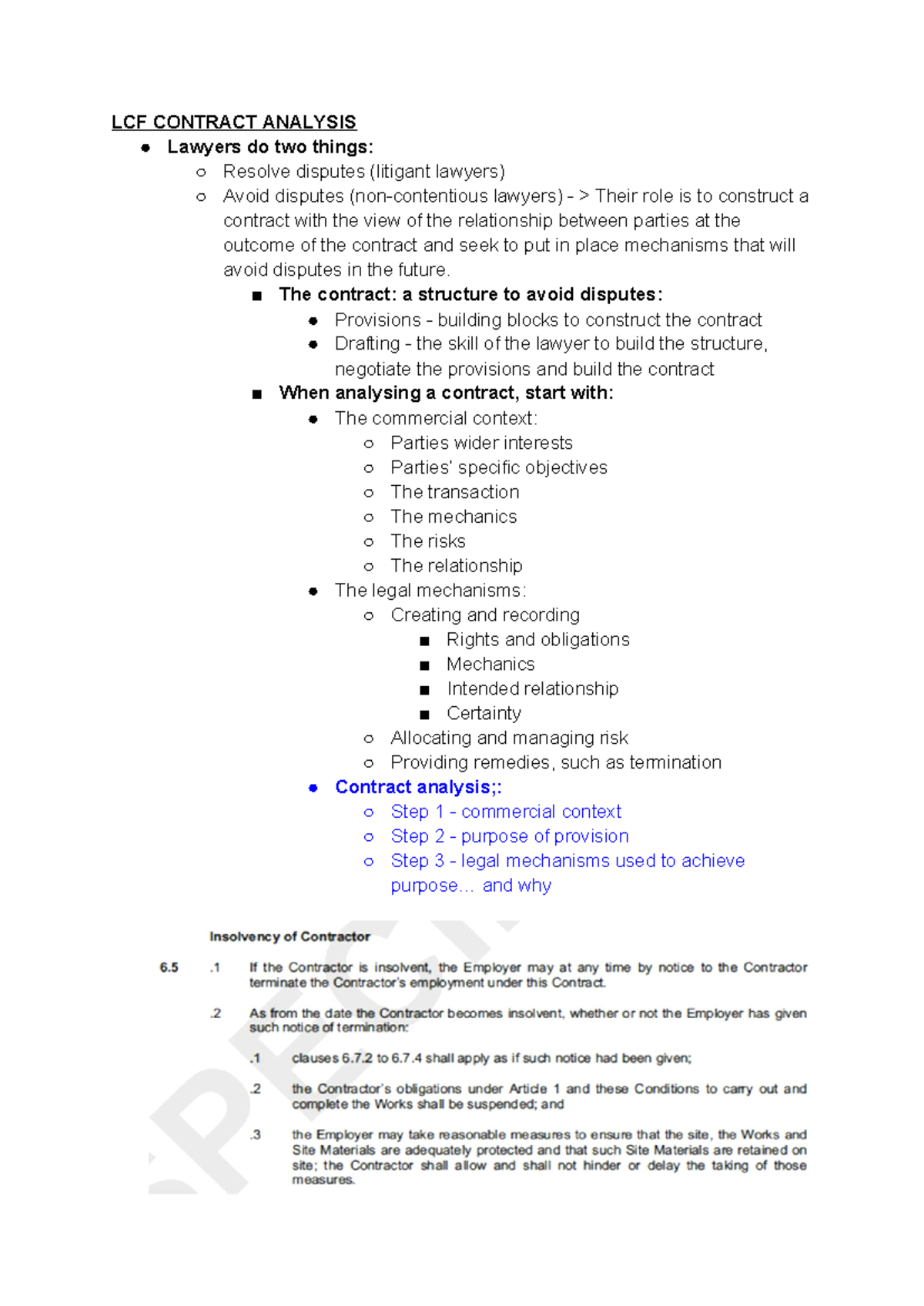 Workshop 5 - Practice notes for Business Law. - LCF CONTRACT ANALYSIS ...