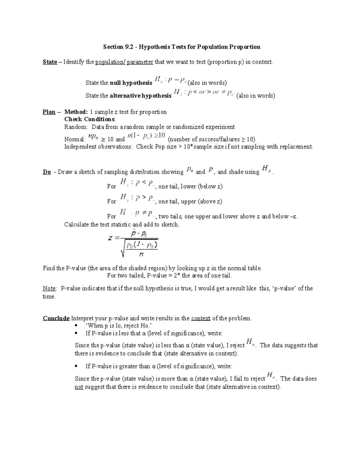 Group Presentations 1 Sample Proportion - Section 9 - Hypothesis Tests ...