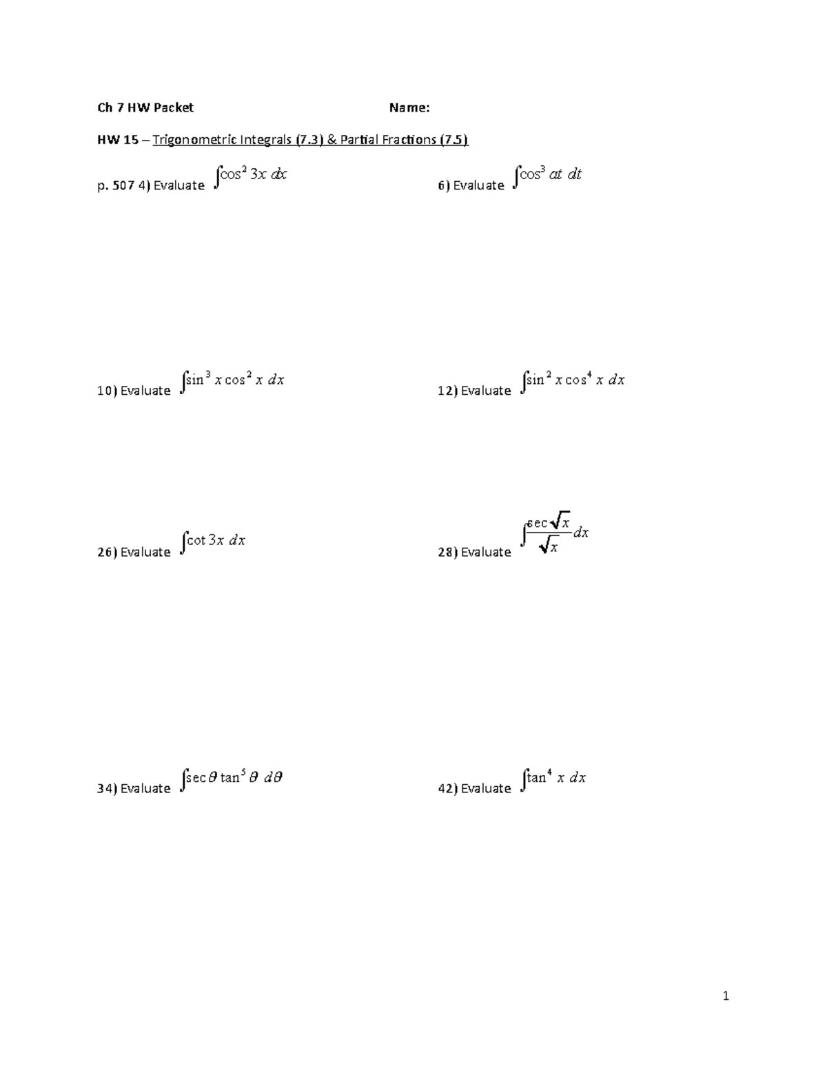 BC Calc Ch 7 HW Packet - this is an assignment - Ch 7 HW Packet Name ...