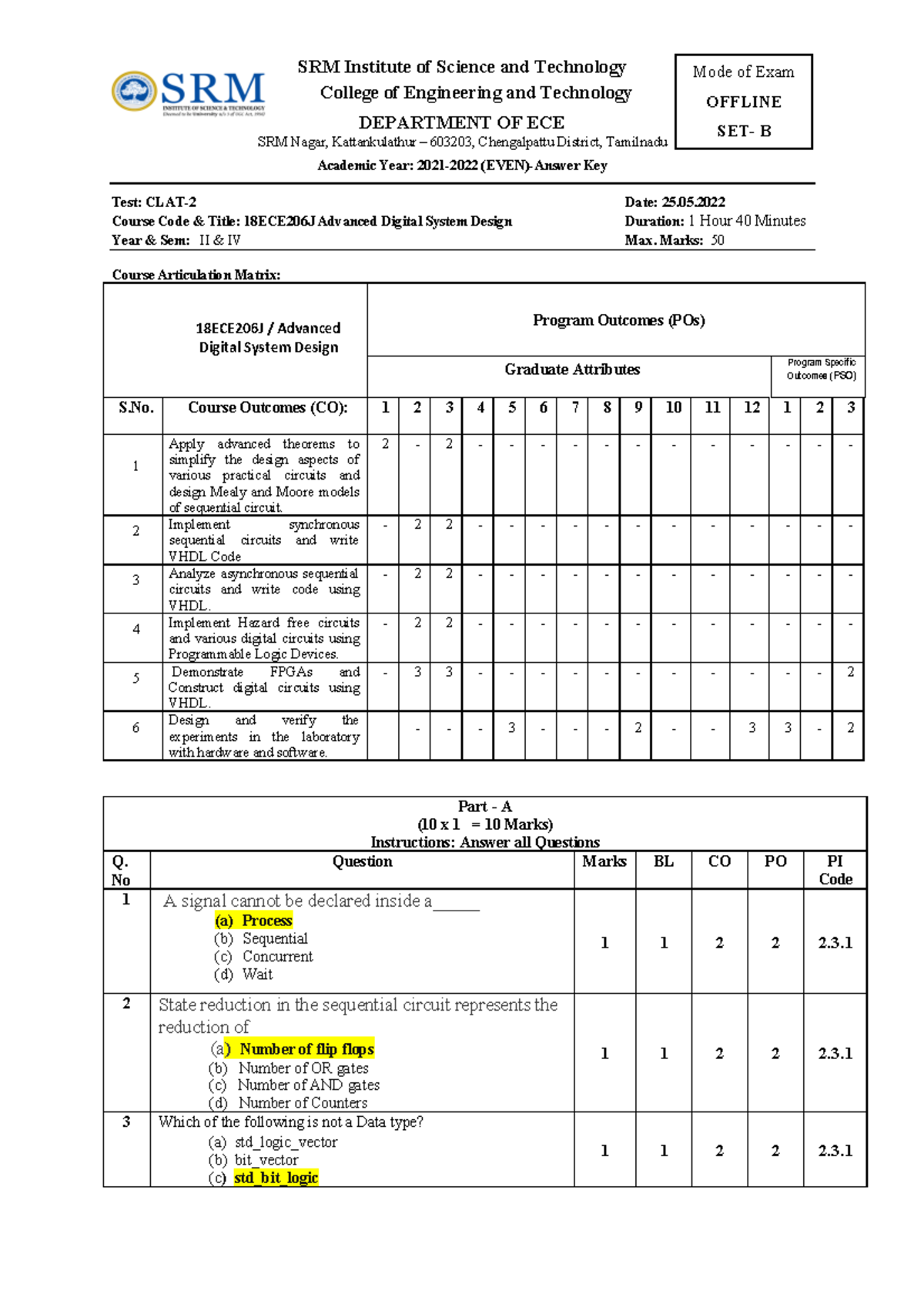 CT2 ADSD 18ECE206J - SRM Institute of Science and Technology College of ...