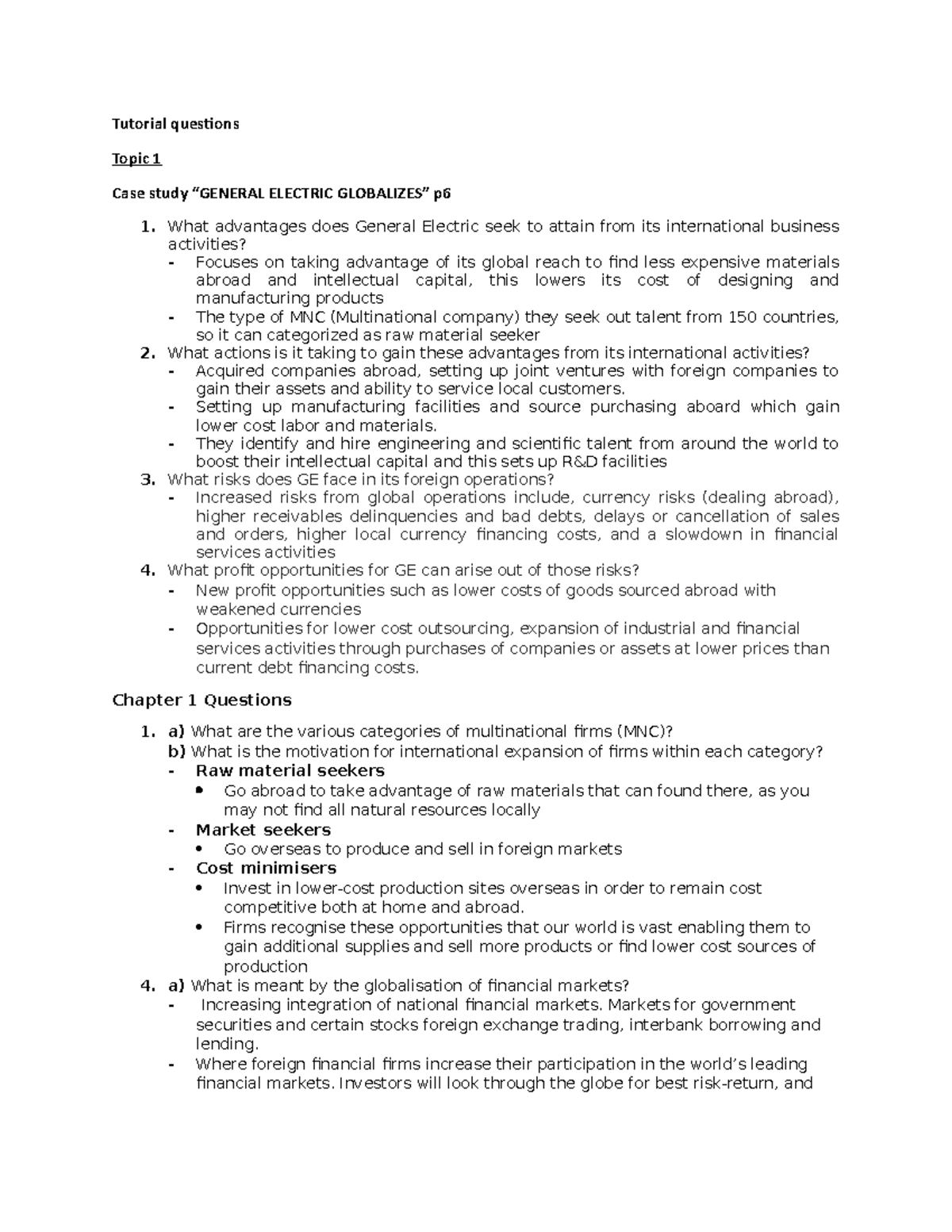 Tutorial work week 1 and 2 - Tutorial questions Topic 1 Case study ...