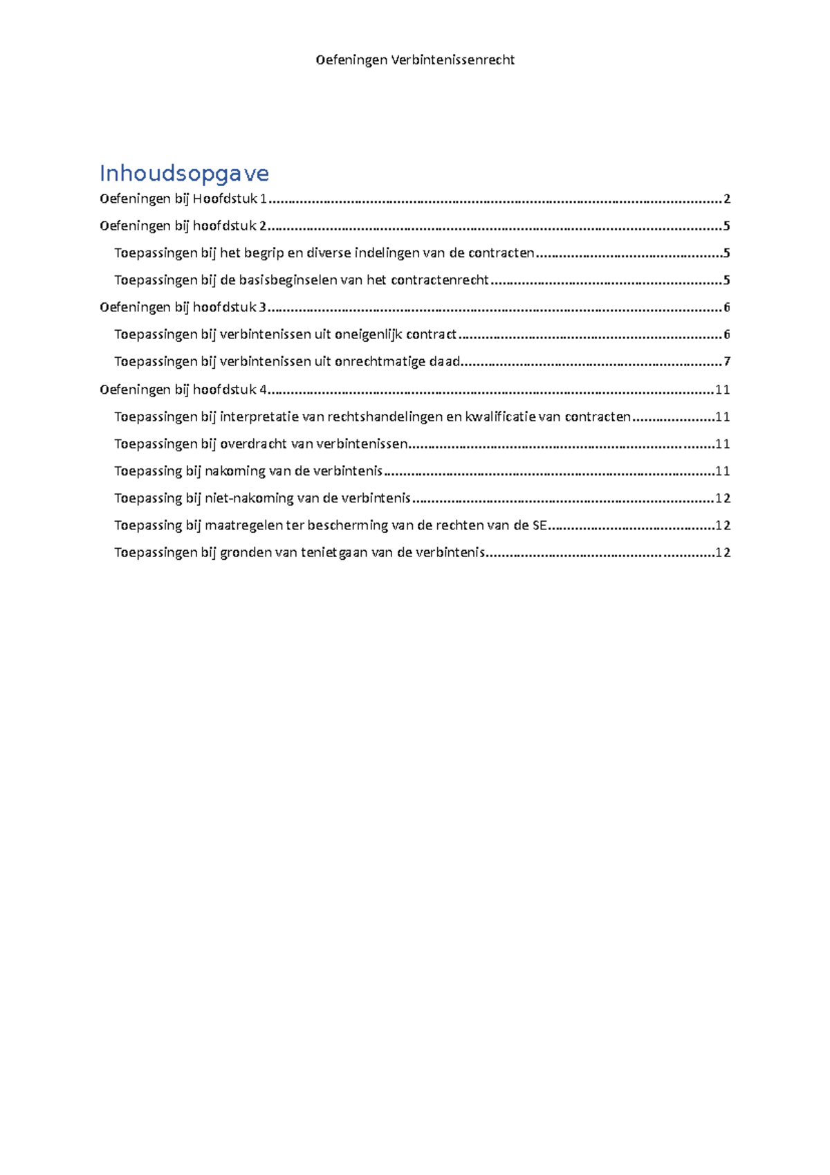 Oefeningen Verbintenissen - Inhoudsopgave Oefeningen bij Hoofdstuk ...