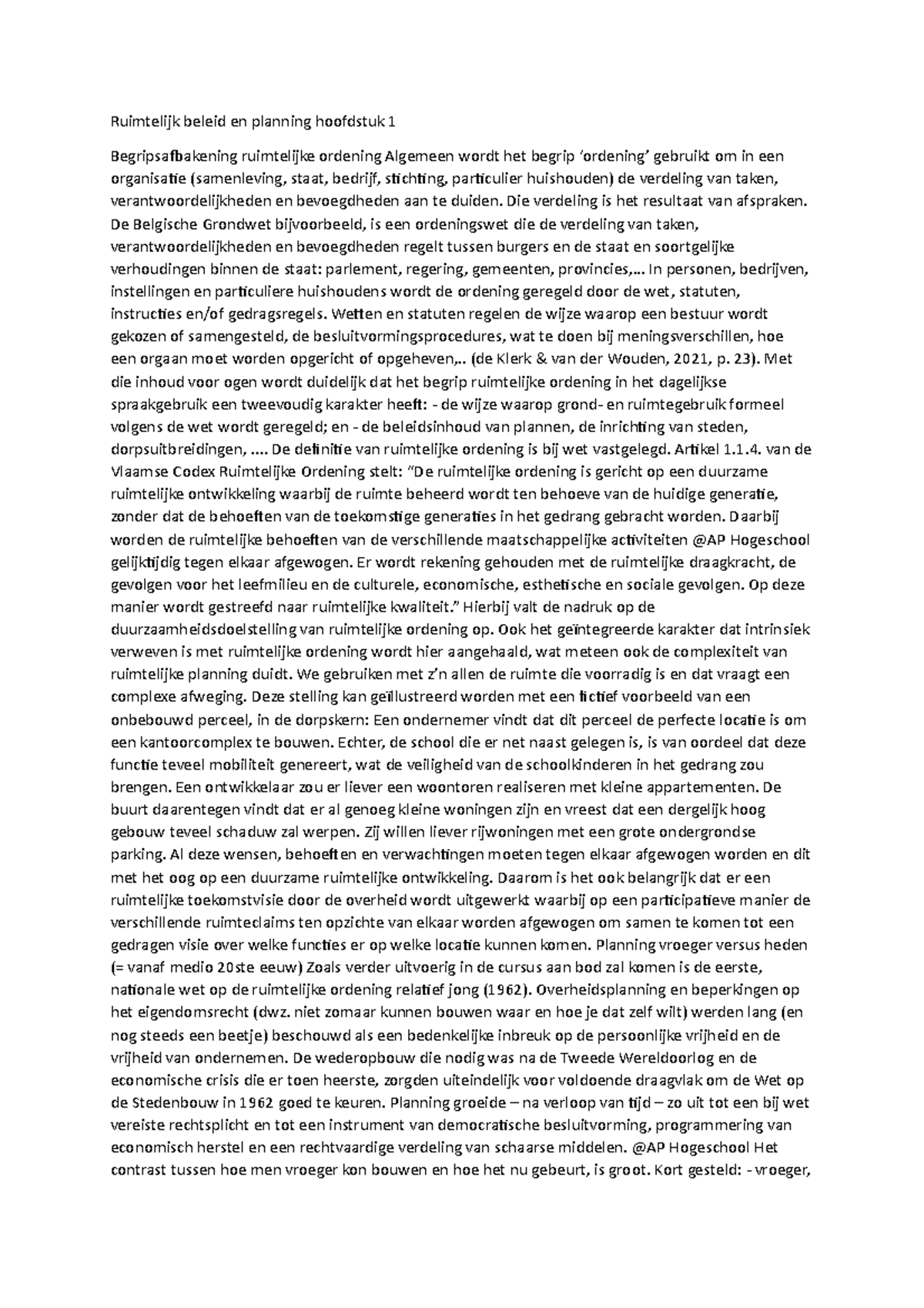 Ruimtelijk beleid en planning hoofdstuk 1 - Die verdeling is het resultaat van afspraken. De ...